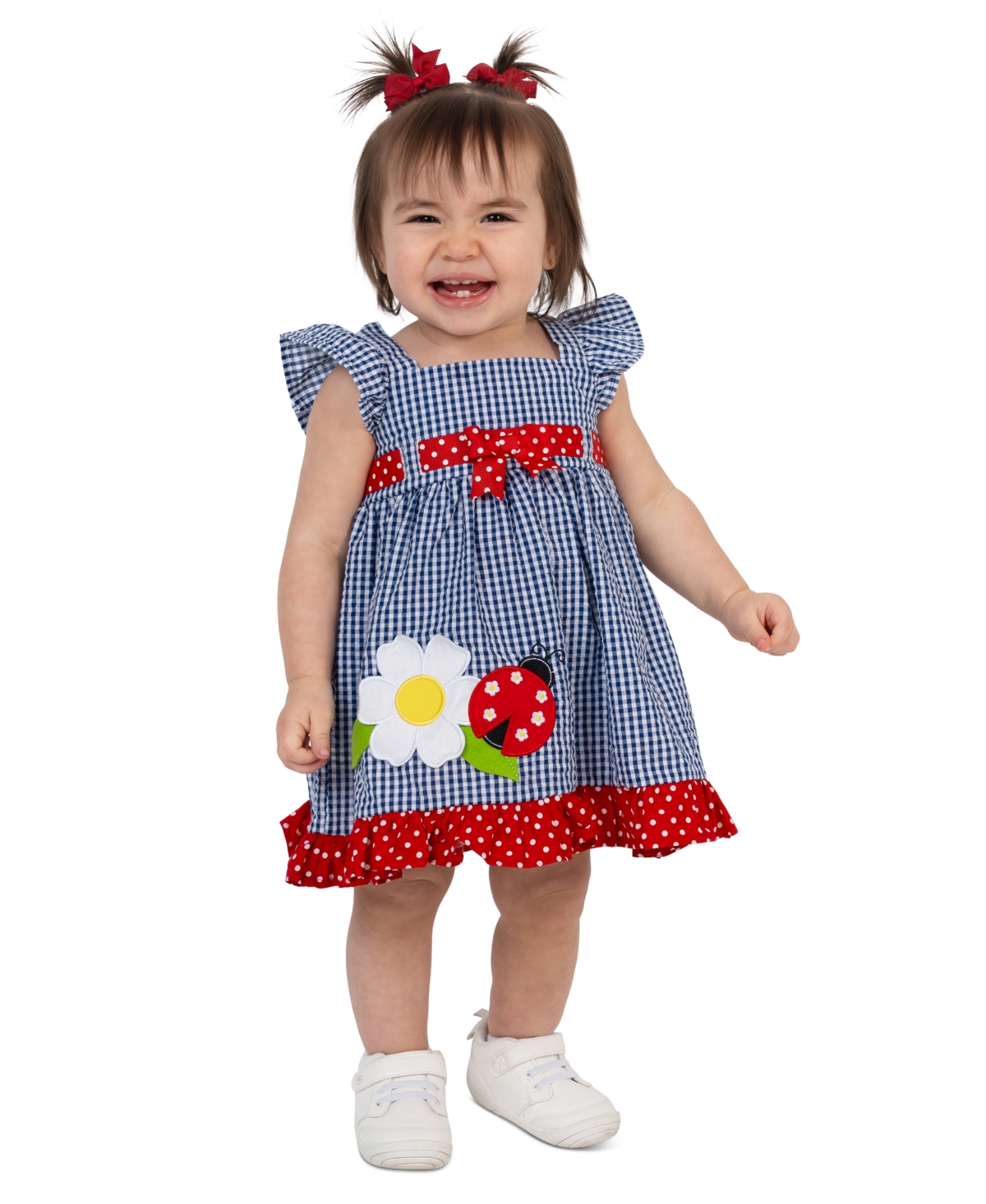 Click here for Rare Editions Baby Girls Navy Flower Applique Roun... prices