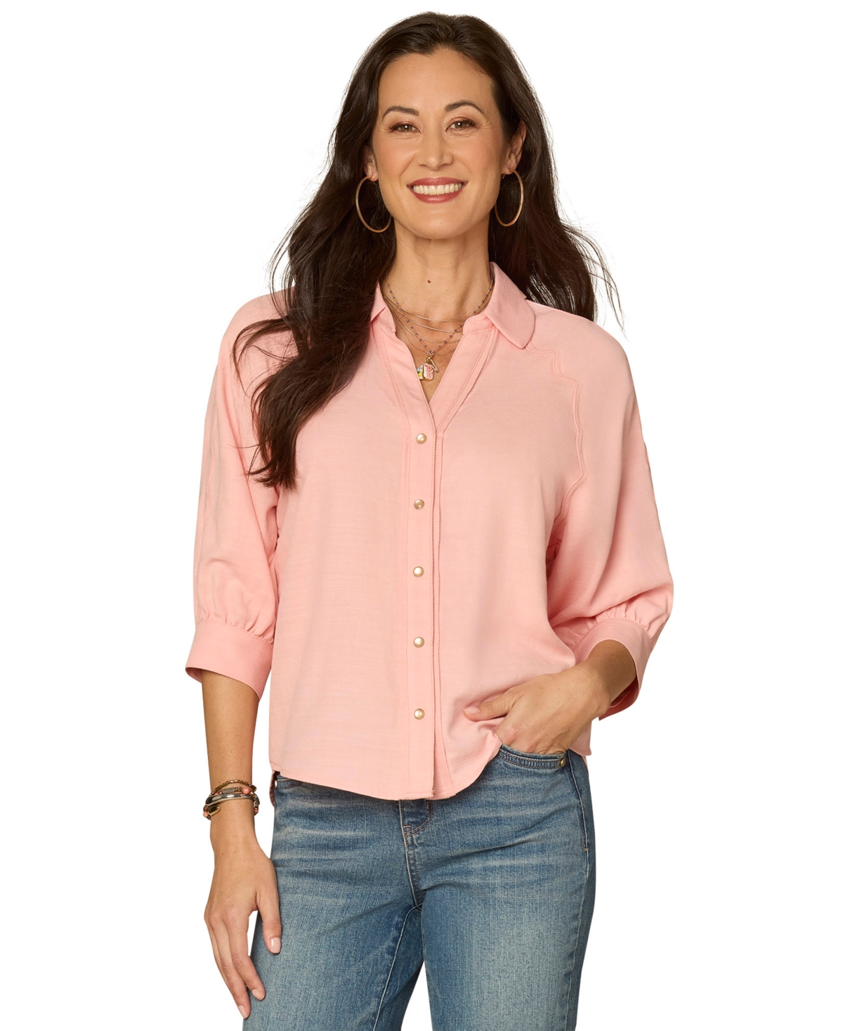 Click here for Democracy Womens Scallop Edge Collared Shirt - San... prices