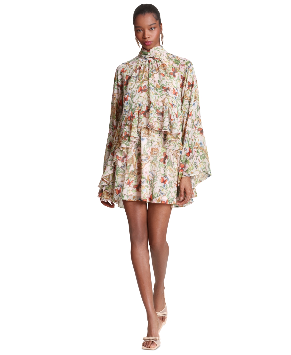 Click here for Avec Les Filles Womens High Neck Ruffle Mini Dress... prices