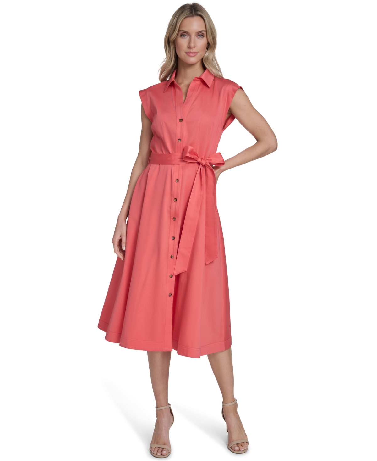 Click here for Calvin Klein Womens Collared Midi Shirt Dress - Po... prices