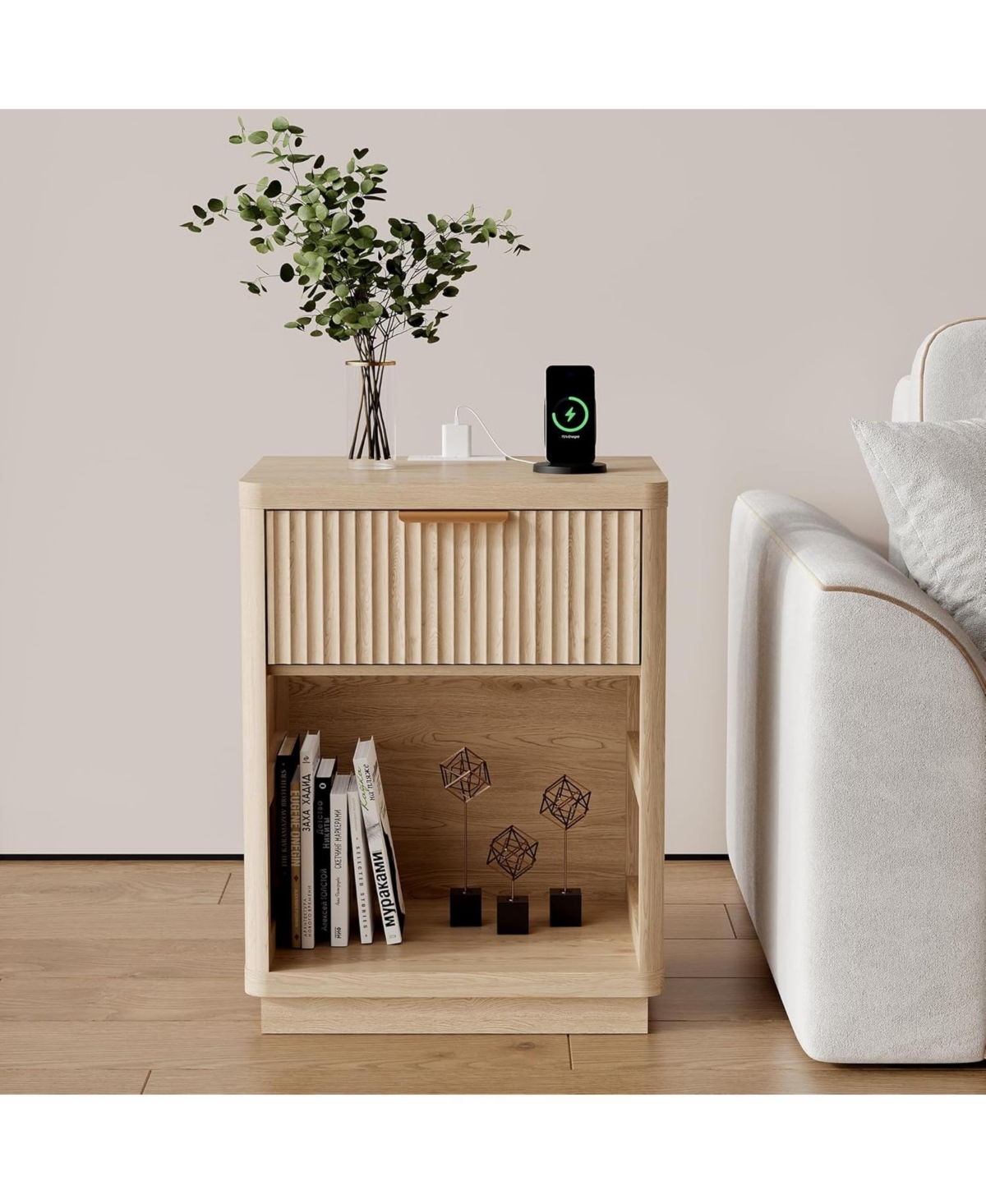 Click here for gaomon Fluted Nightstand with Charging Station  Mi... prices