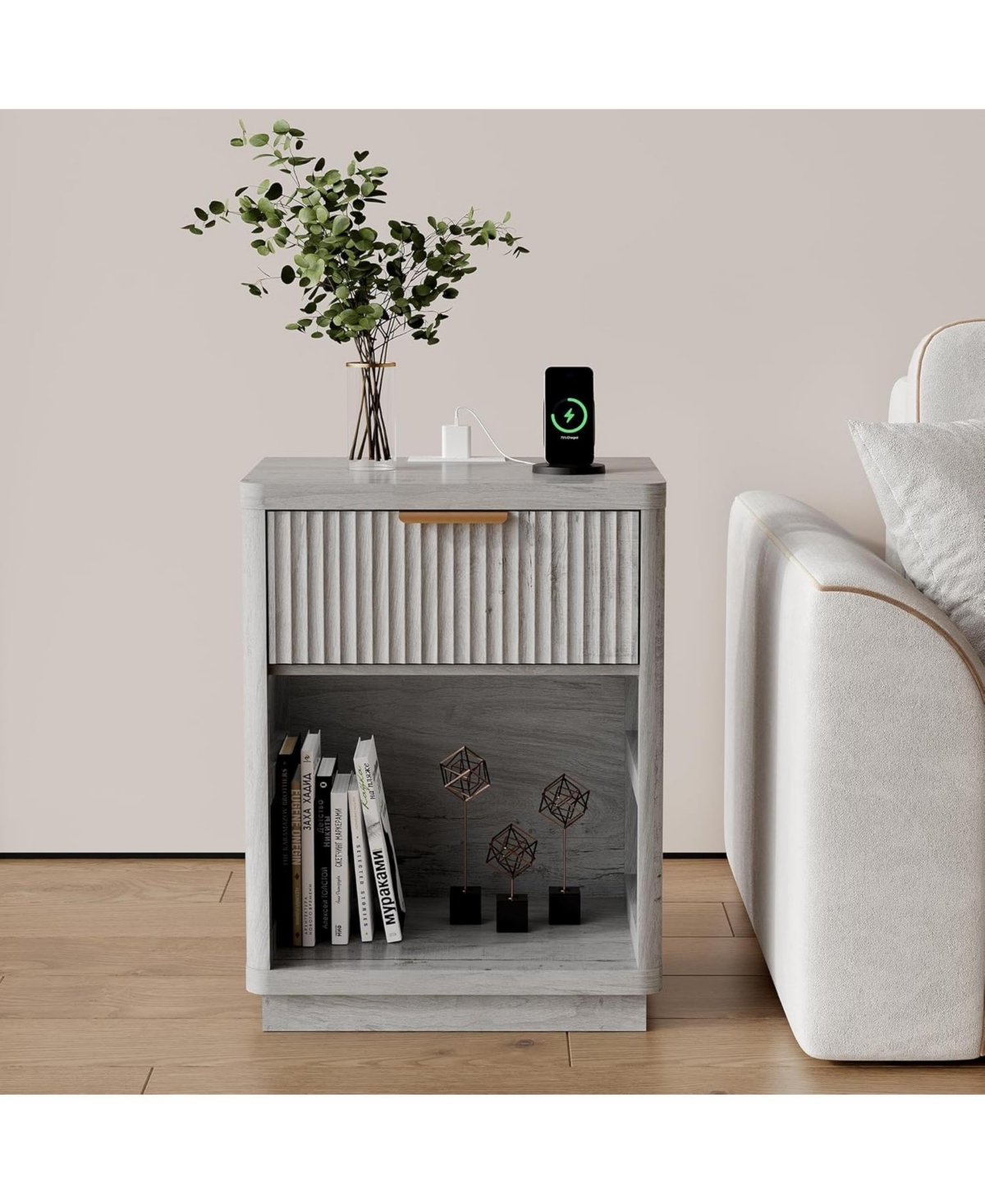 Click here for gaomon Fluted Nightstand with Charging Station  Mi... prices