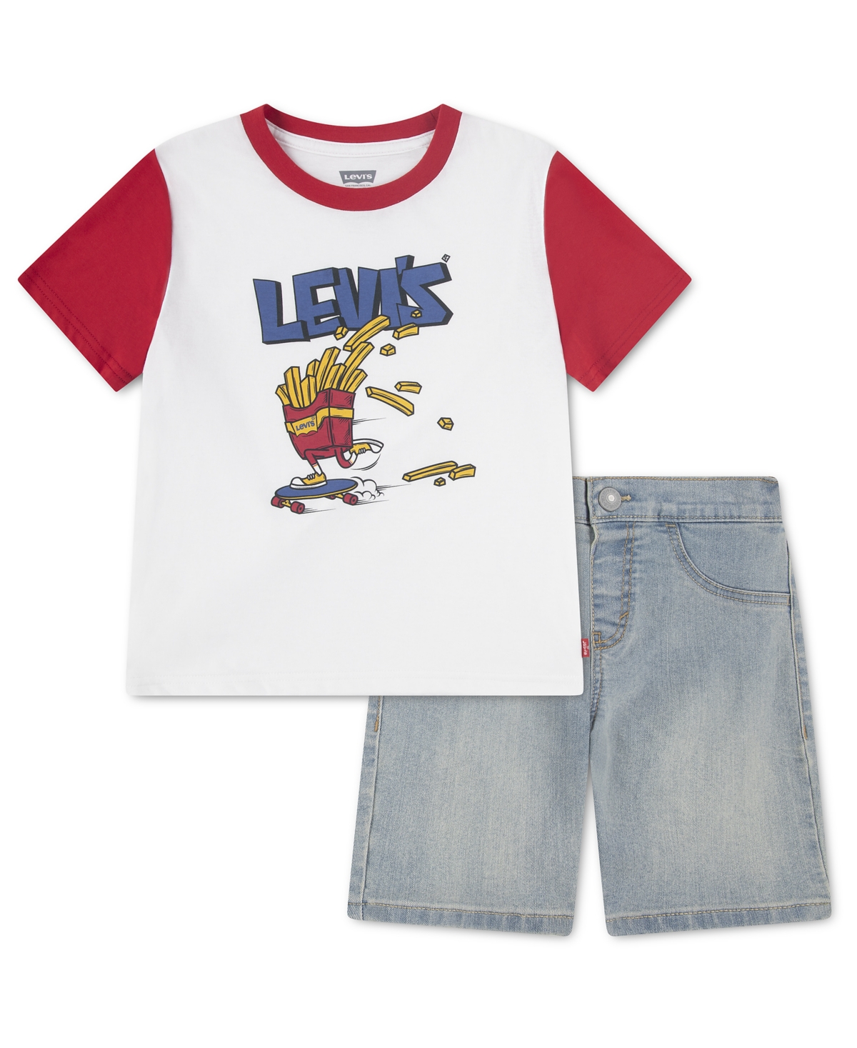 Click here for Levis Boys 4-7 Fry Guy Tee & Denim Shorts Set - Wh... prices