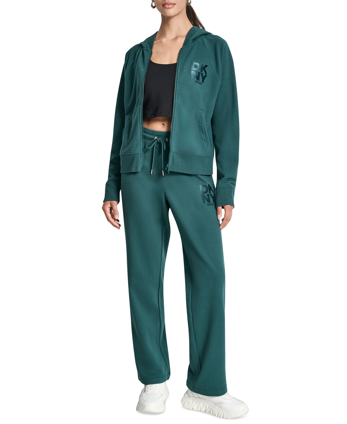 Click here for Dkny Womens Stacked Satin Logo Full-Zip Hoodie - C... prices