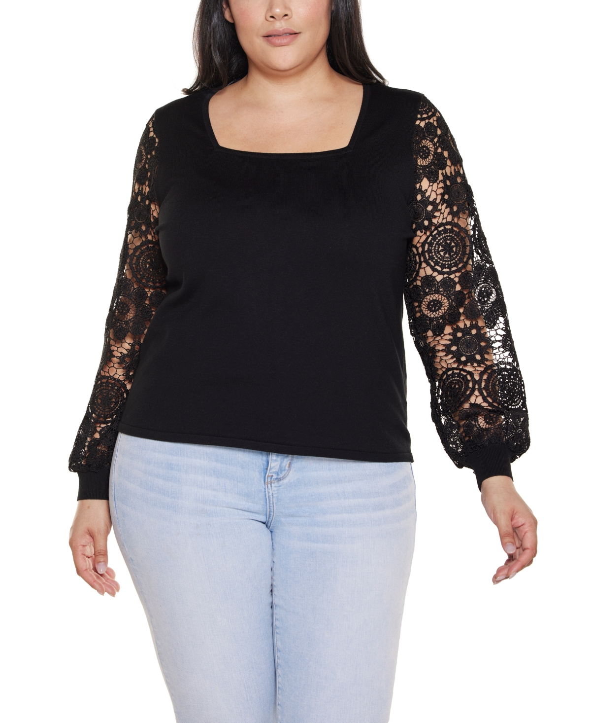 Click here for Belldini Plus Size Crochet Lace Blouson Sleeve Swe... prices