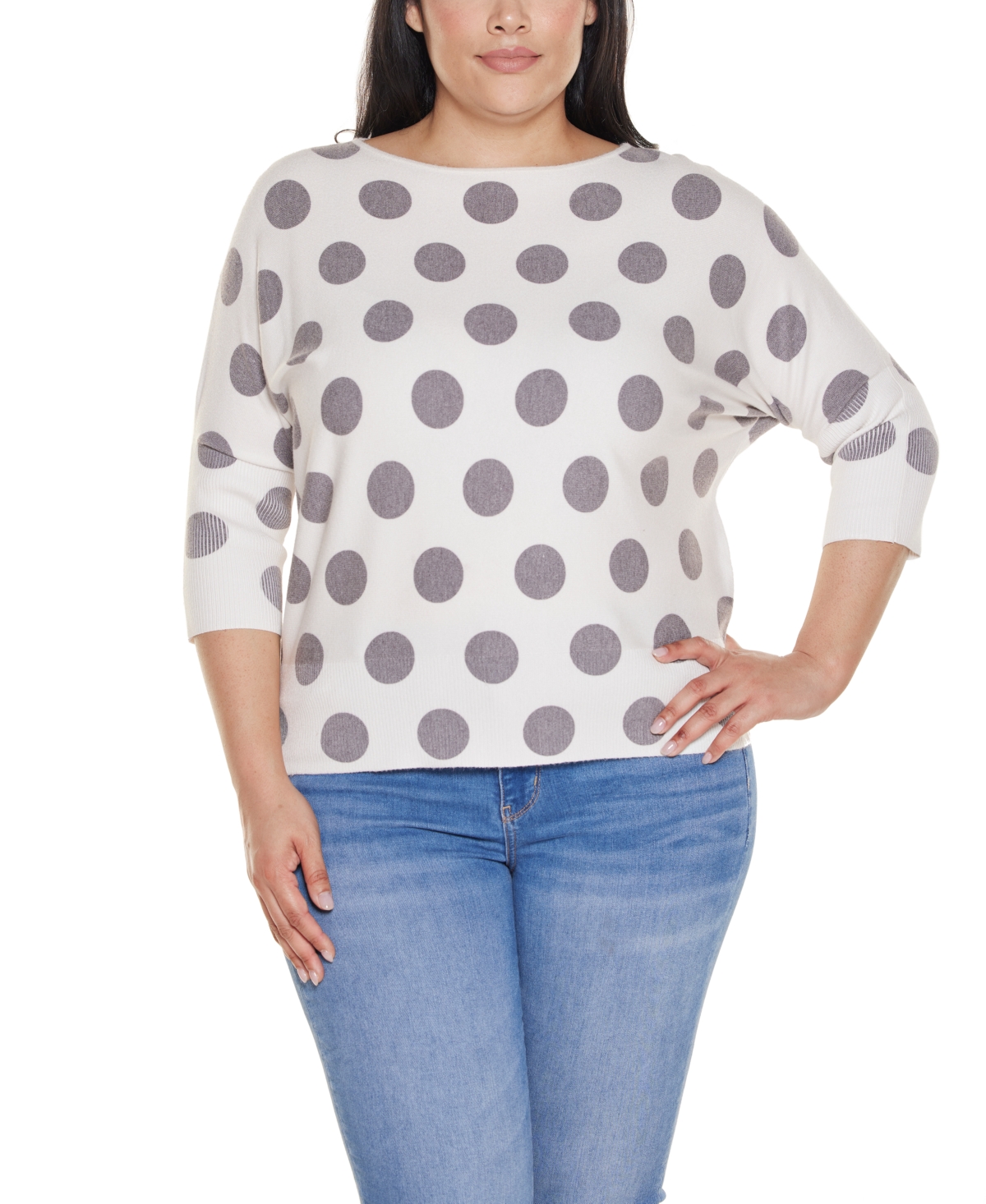 Click here for Belldini Plus Size Boatneck Dot-Pattern Sweater -... prices