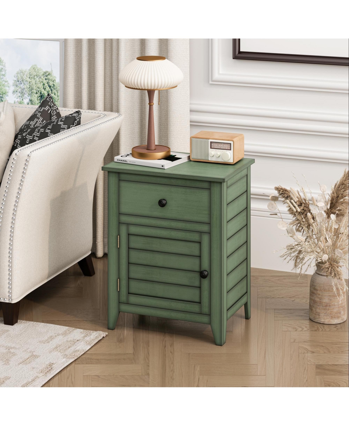 Click here for Rainsken Antique Green Veneer Nightstand  Bedside... prices
