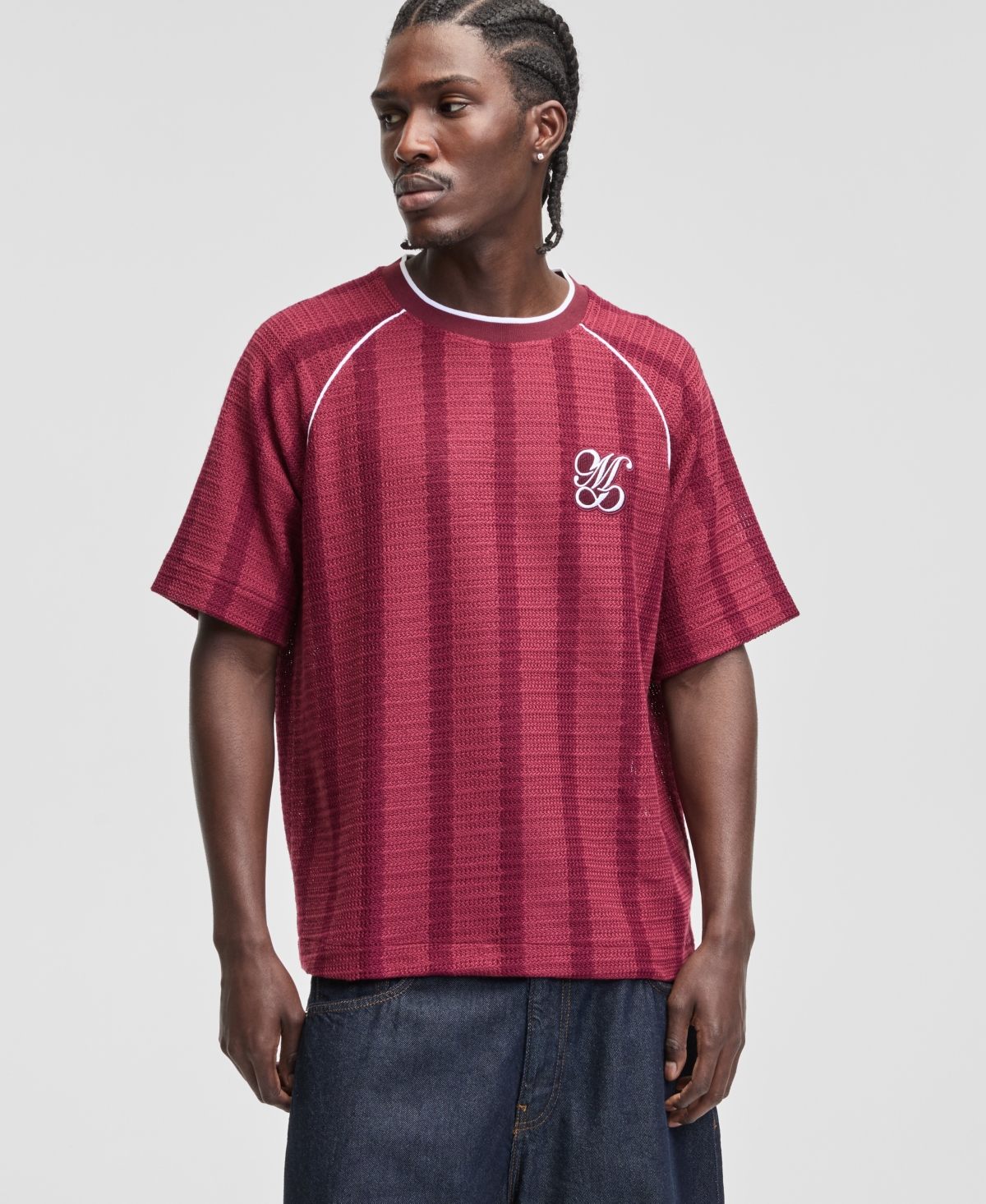 Click here for Mode of One Mens Crochet-Stripe Relaxed T-Shirt  M... prices