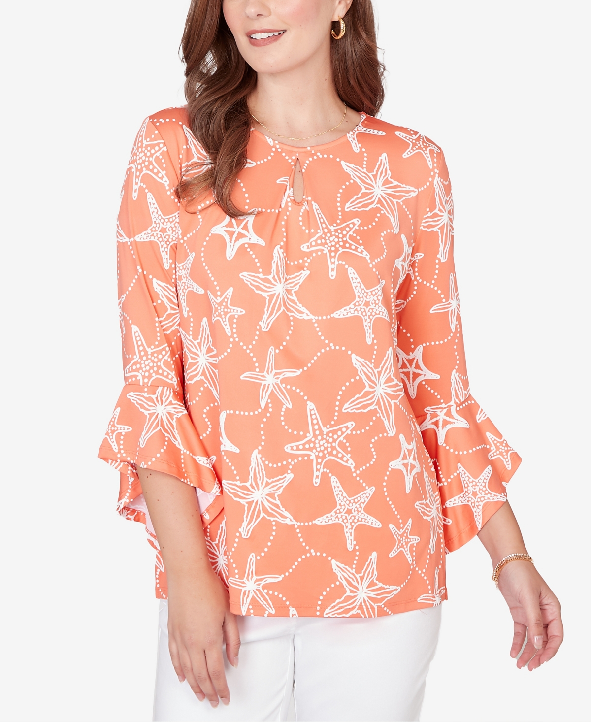 Click here for Ruby Rd. Petite Starfish Puff Print Flutter Sleeve... prices
