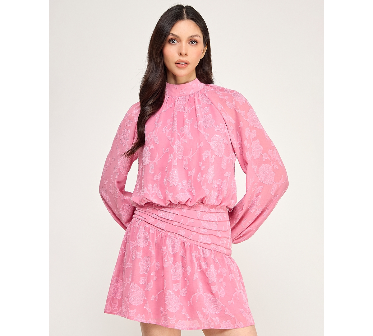 Click here for Seni & Cade Juniors Pleated Mock Neck Dress - Pink prices