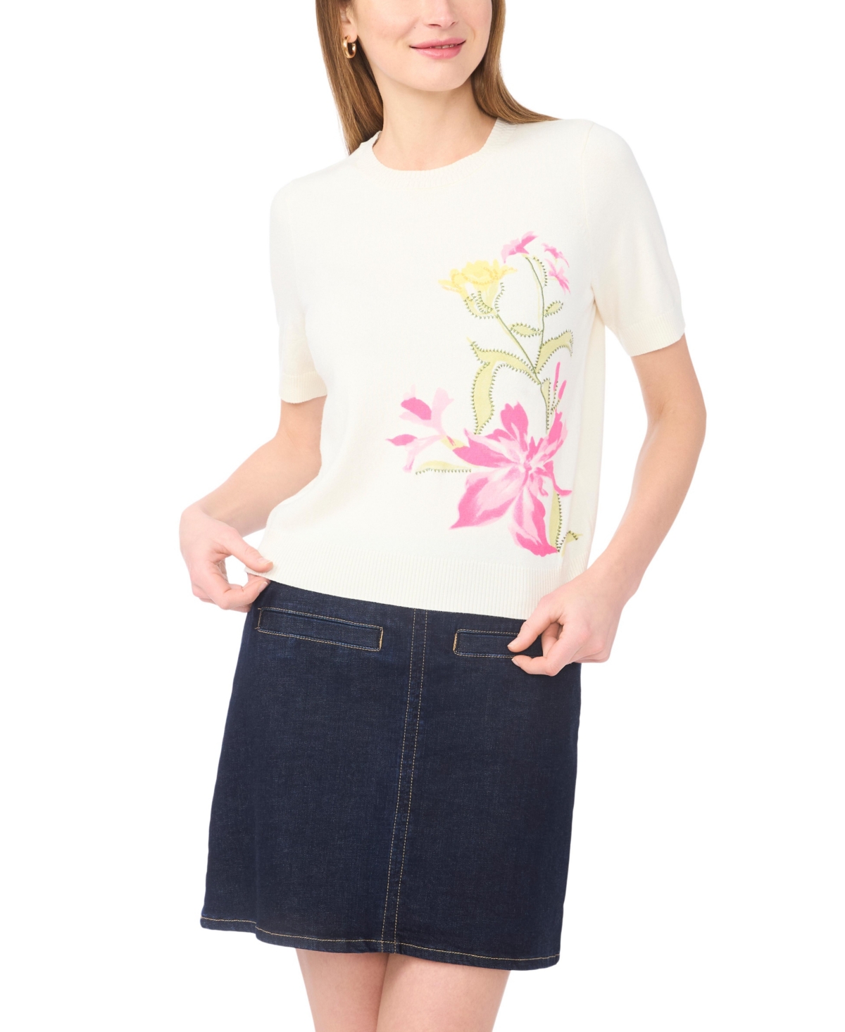 Click here for Vince Camuto Womens Printed Short-Sleeve Sweater -... prices