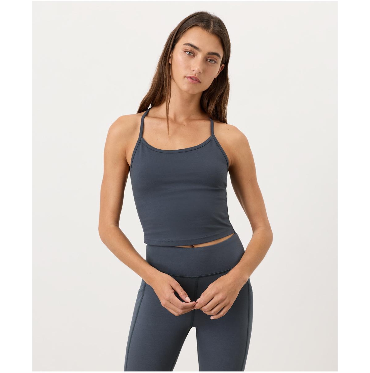 Click here for Pact Womens The Go-To Shelf Bra Tank - Steel blue prices