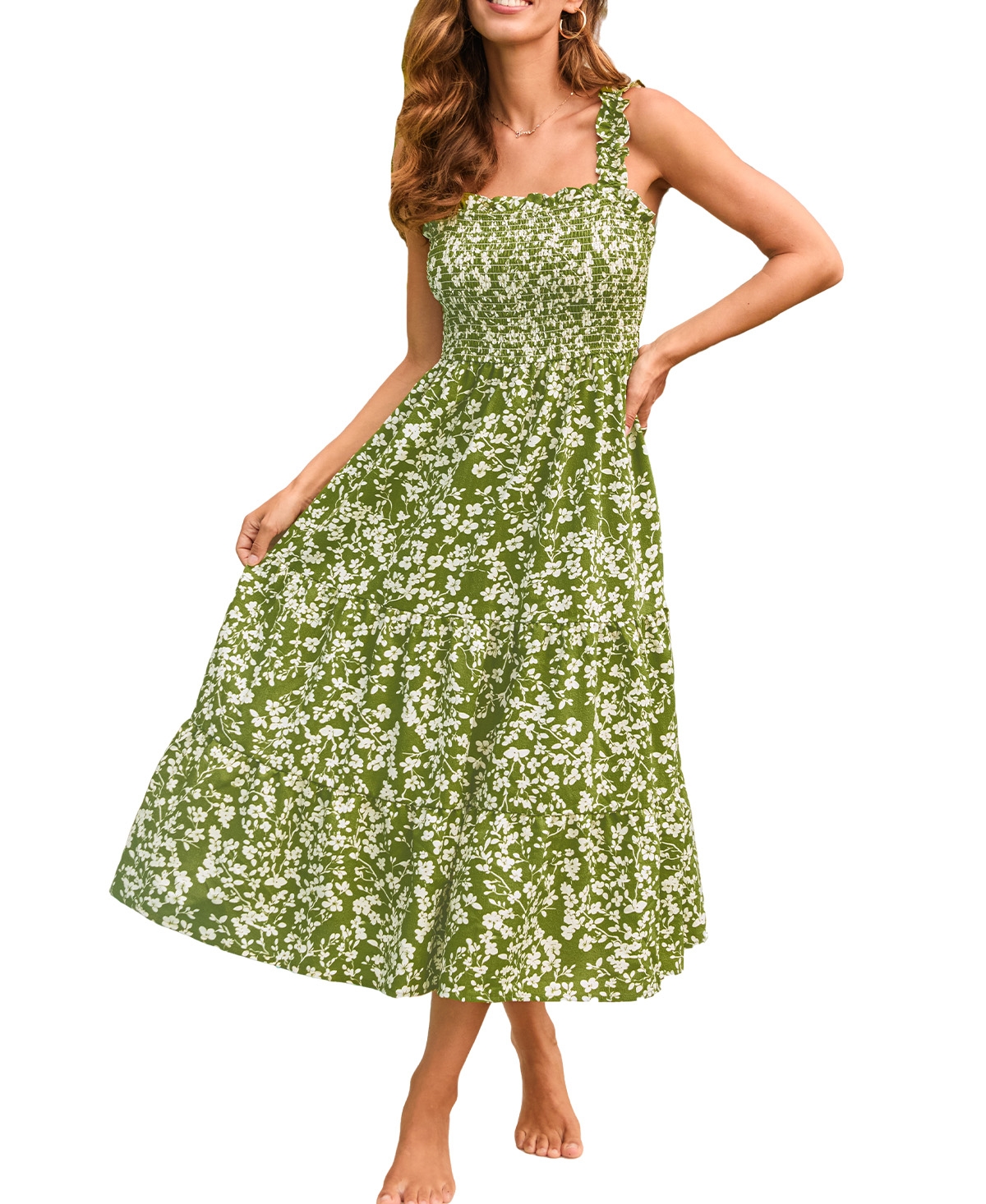 Click here for Cupshe Womens V-Neck Pull-On Smocked Beach Dress -... prices