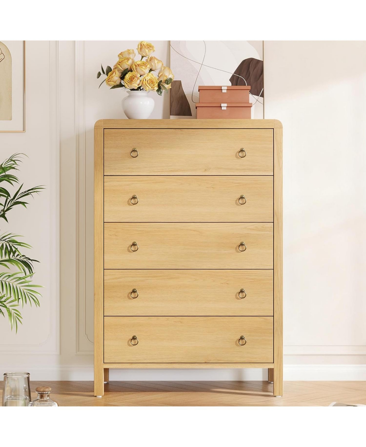 Click here for Gaomon 5 Drawer Tall Dresser  Oak Finish Storage C... prices