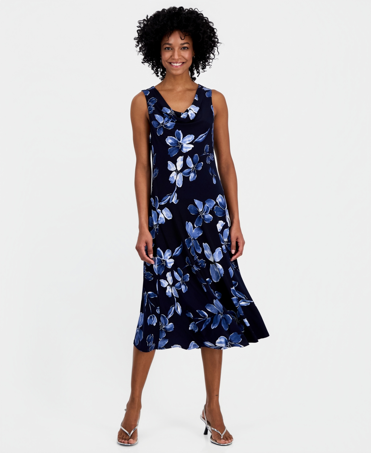 Click here for Robbie Bee Womens Printed Drape-Neck Sleeveless Mi... prices