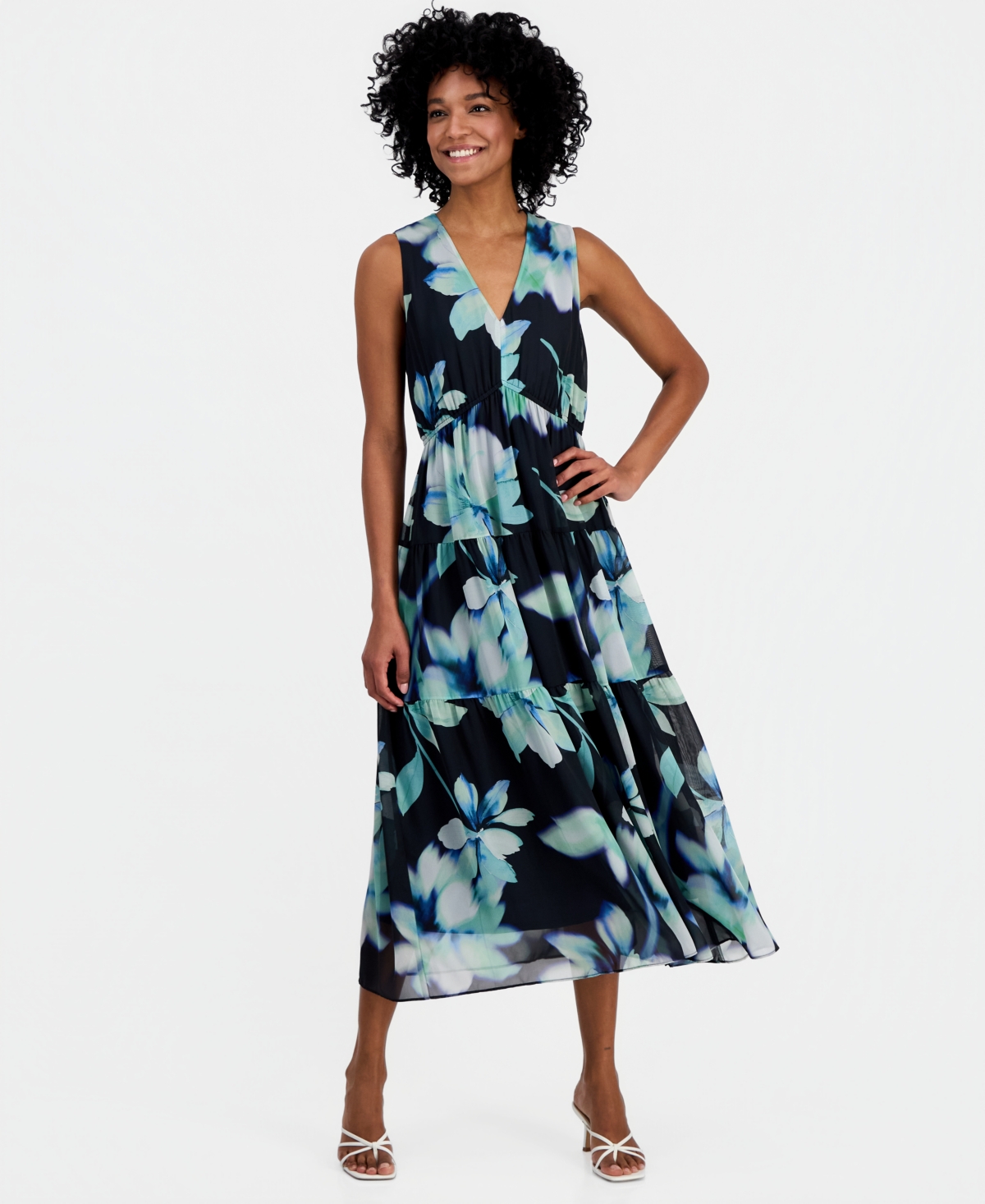 Click here for Robbie Bee Womens Tiered Maxi Dress - Navy Teal prices