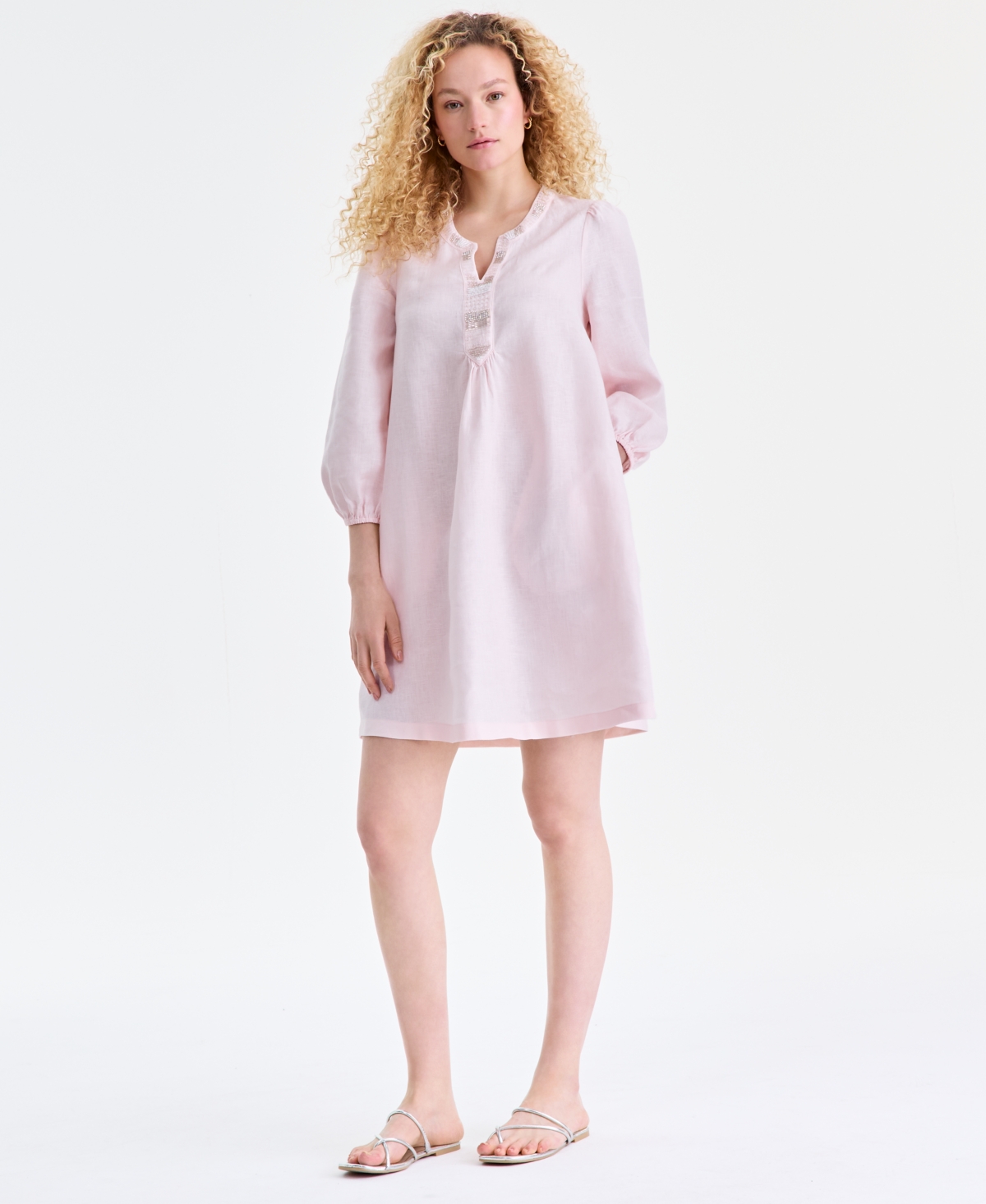 Click here for Charter Club Womens 100 Linen Embellished Split-Ne... prices