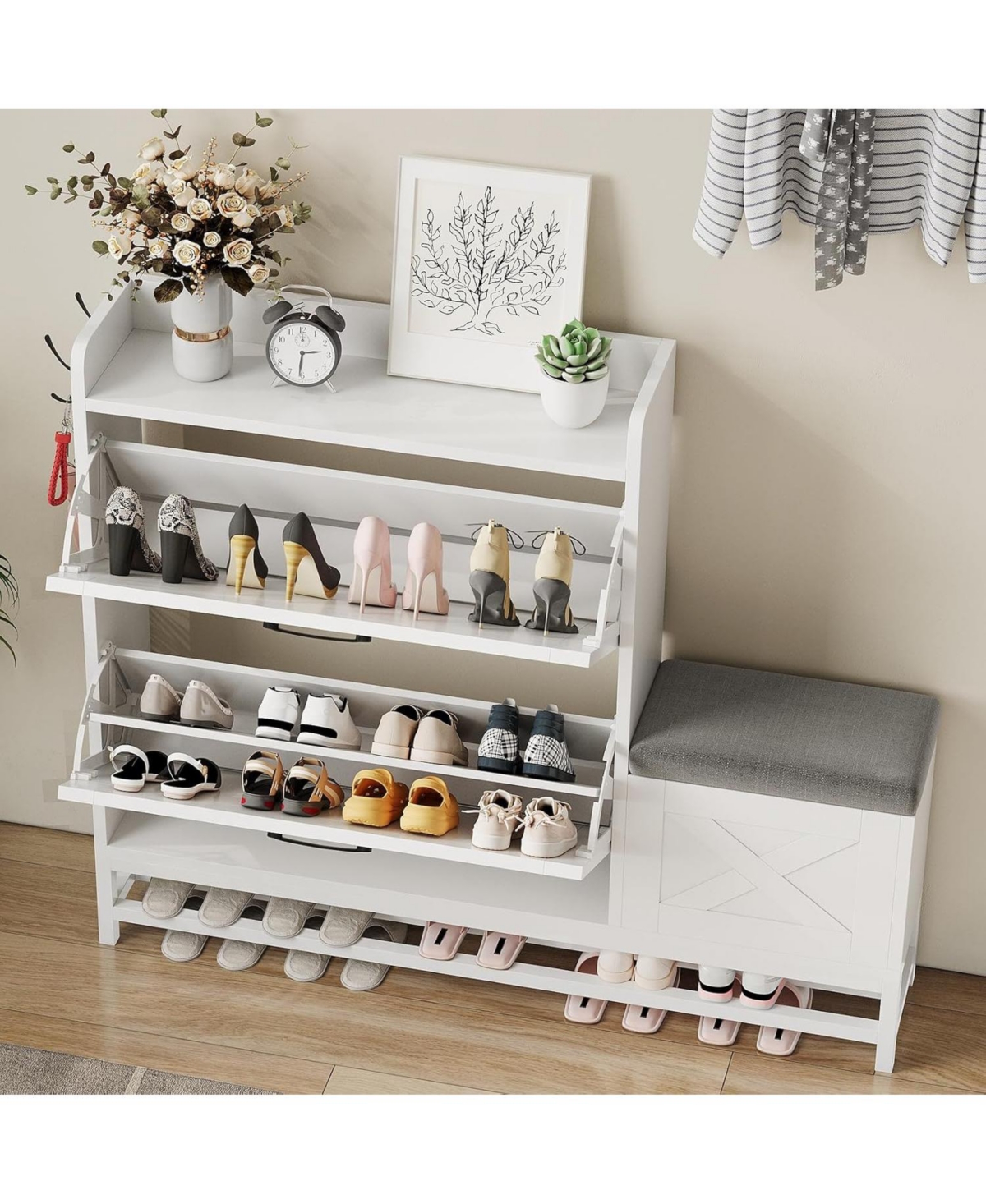 Click here for gaomon Farmhouse Entryway Shoe Cabinet with Bench... prices