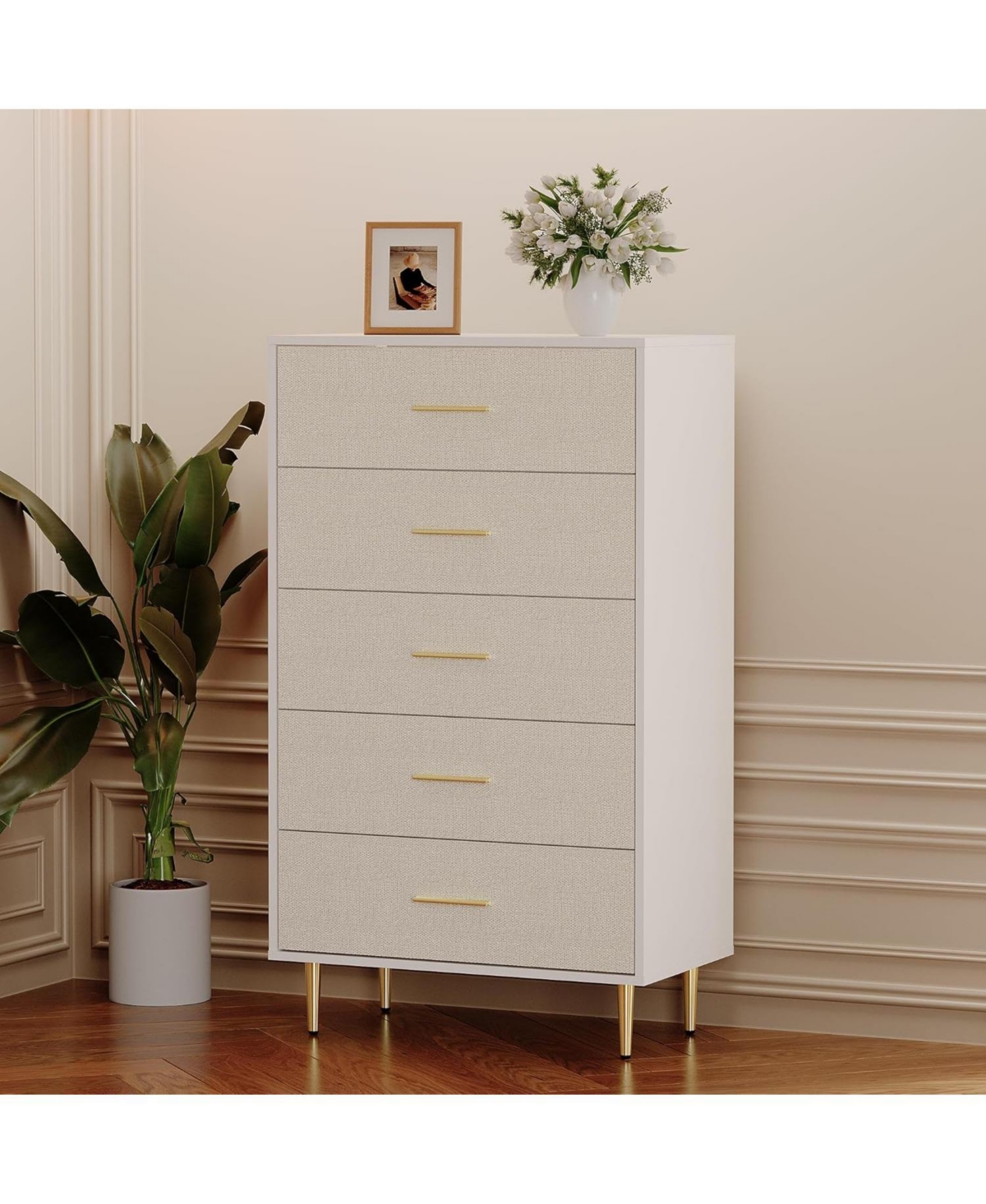 Click here for gaomon White 5 Drawer Dresser  Tall Narrow Chest o... prices