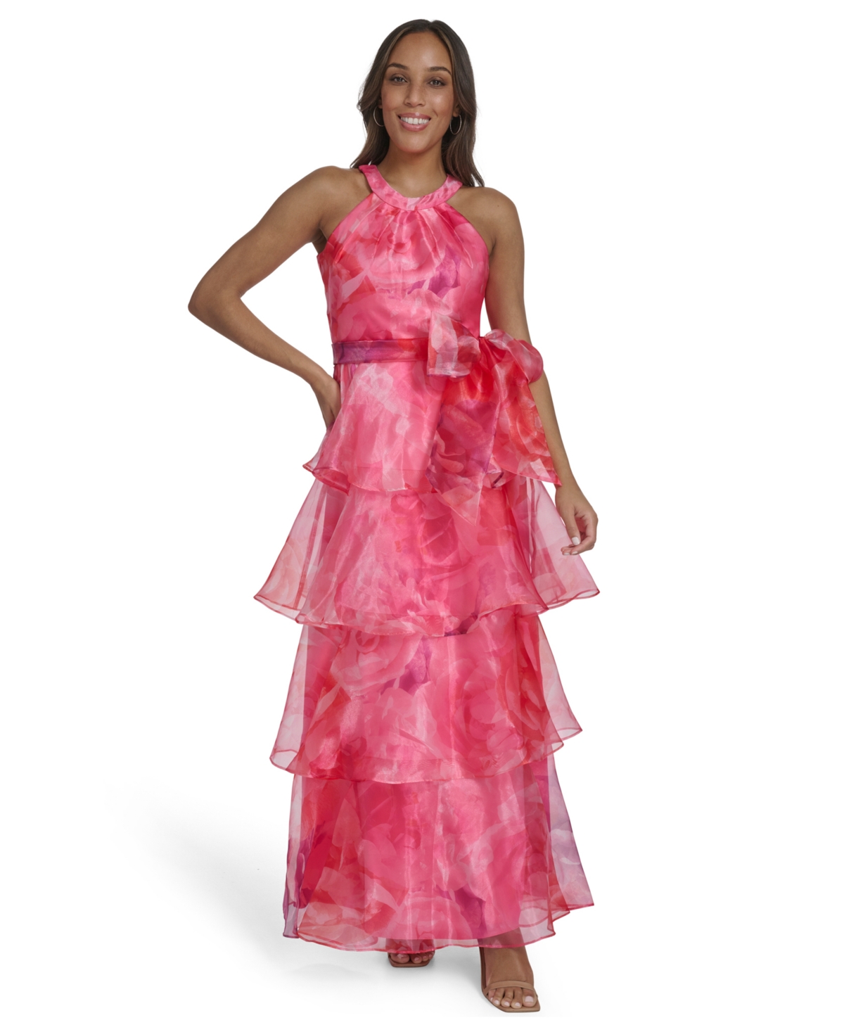 Click here for Eliza J Womens Halter Tiered Skirt Gown - Pink prices