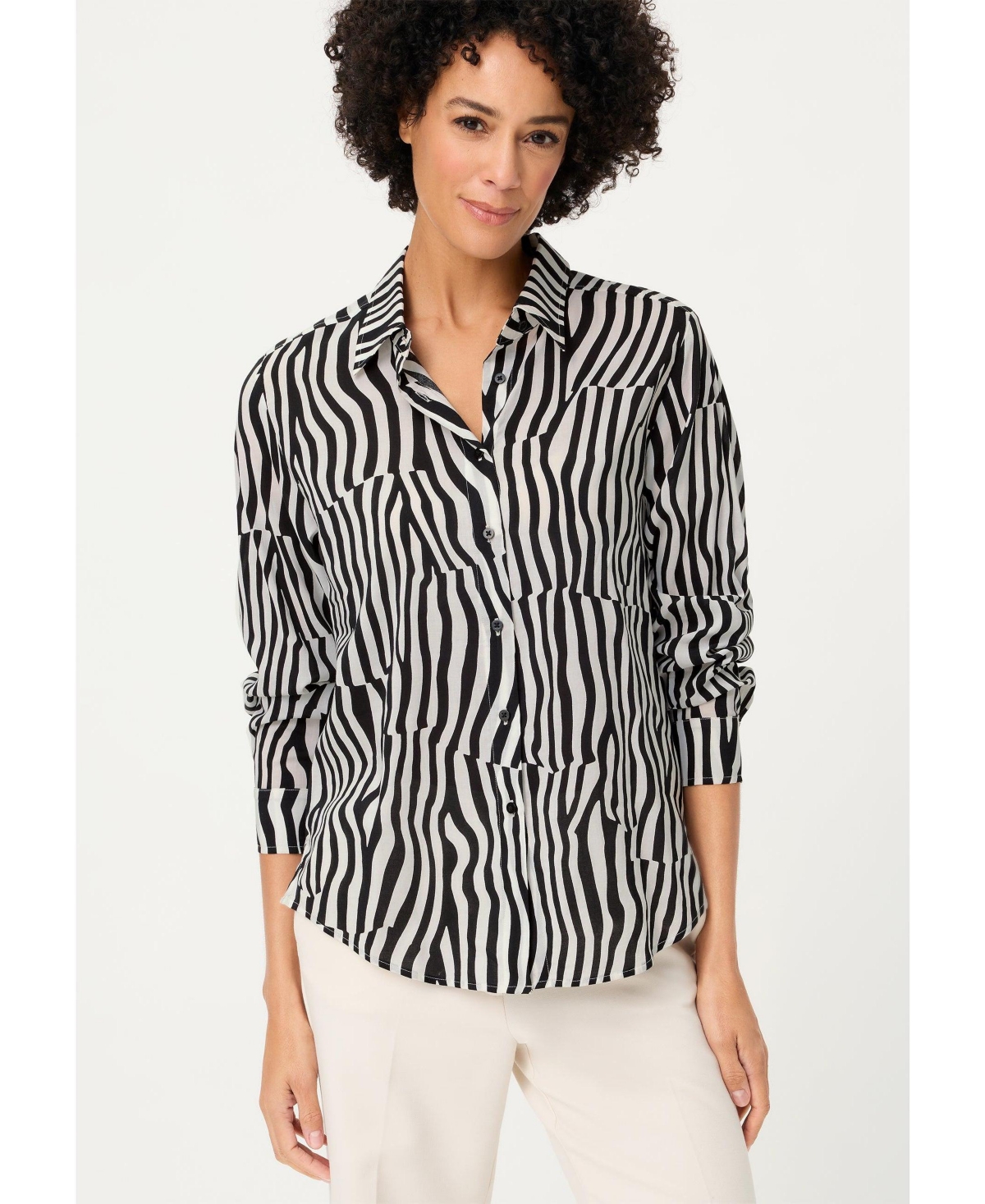 Click here for Olsen Womens Modern Zebra Shirt - Black prices