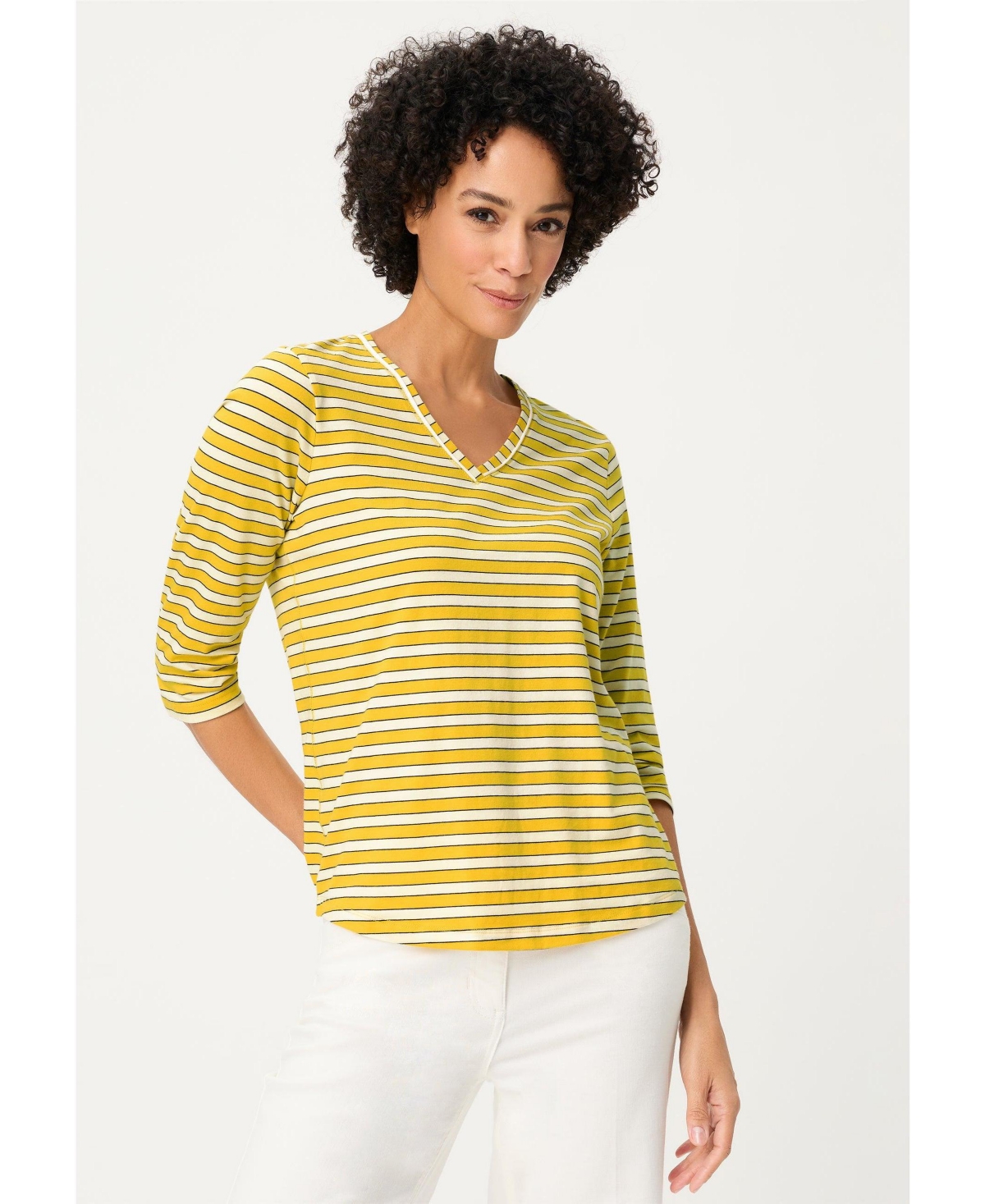 Click here for Olsen Womens Striped T-Shirt - Golden yellow prices