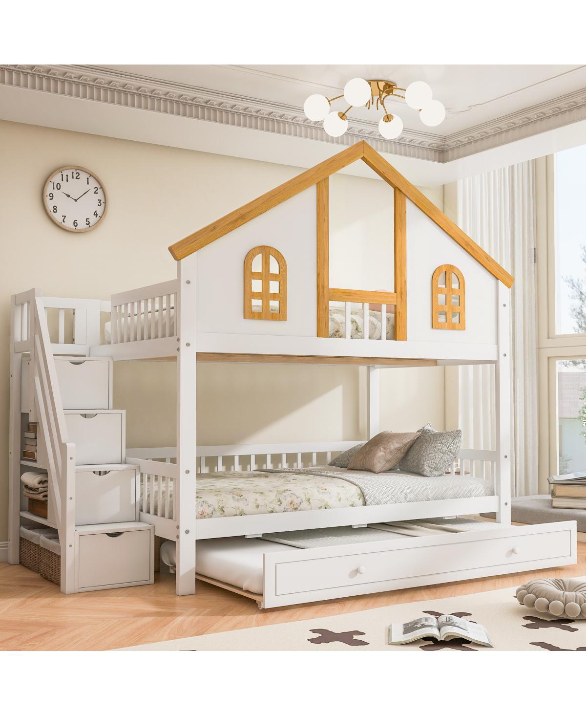 Click here for Streamdale Full Size Wooden House Roof Bunk Bed wi... prices