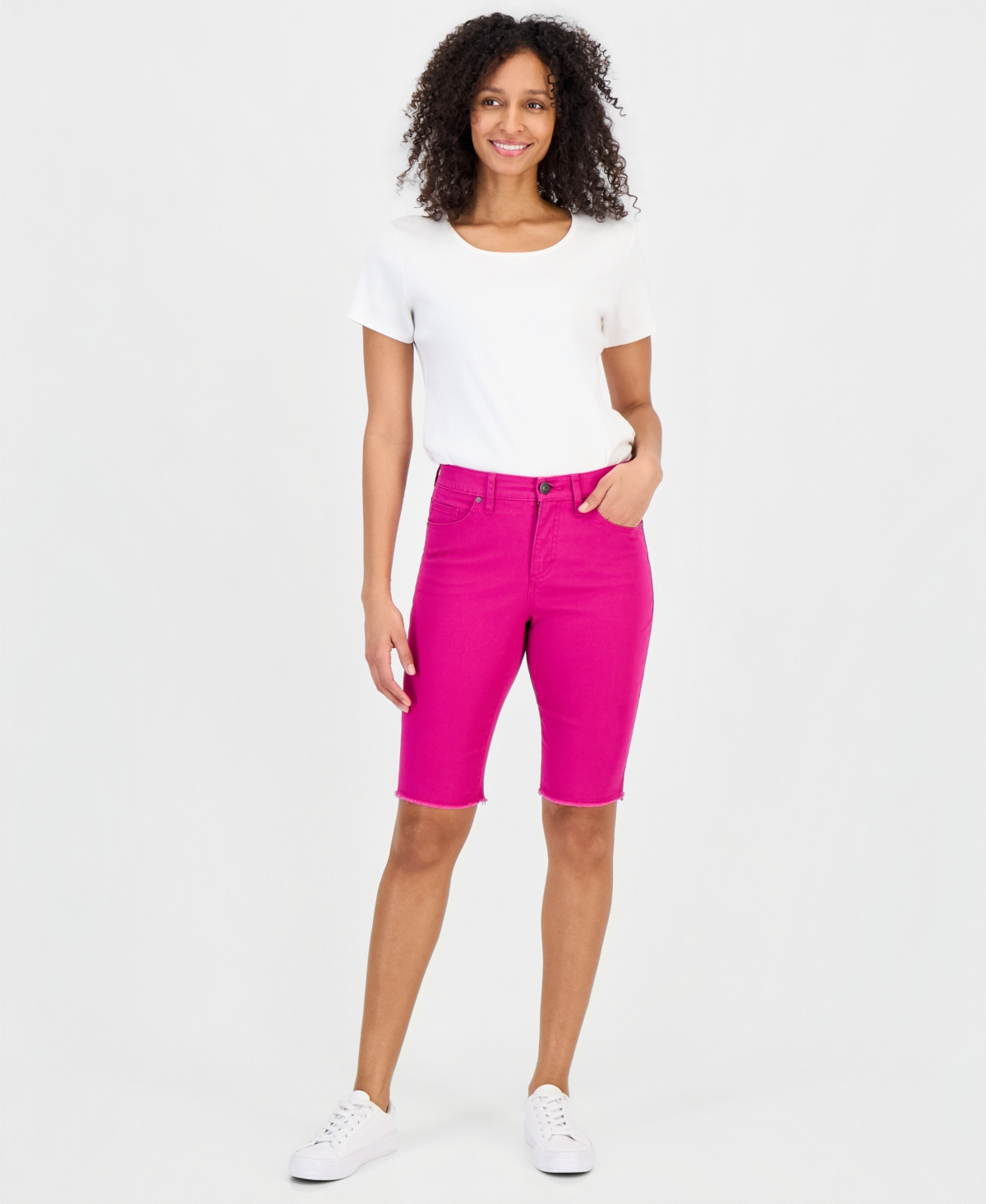 Click here for Style & Co Womens Mid-Rise Raw-Edge Bermuda Jean S... prices