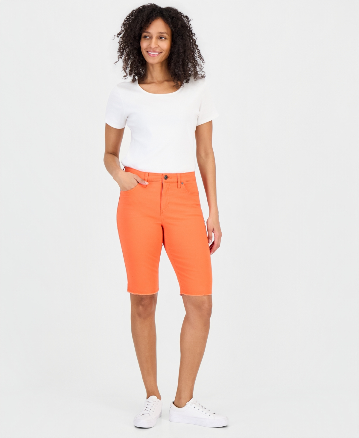Click here for Style & Co Womens Mid-Rise Raw-Edge Bermuda Jean S... prices