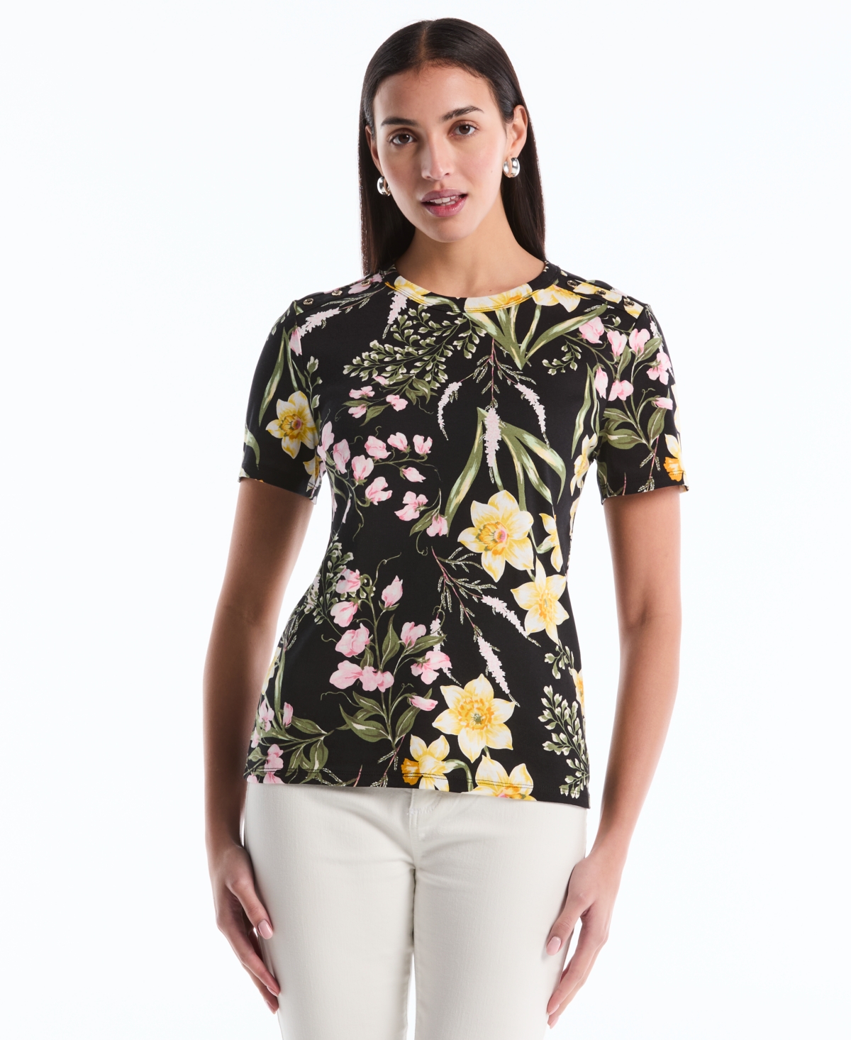 Click here for Rafaella Petite Garden Print Button Detail Short-S... prices