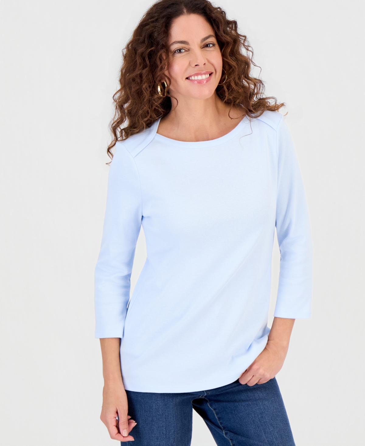 Click here for Style & Co Womens Petite Pima Cotton 3/4-Sleeve Bo... prices
