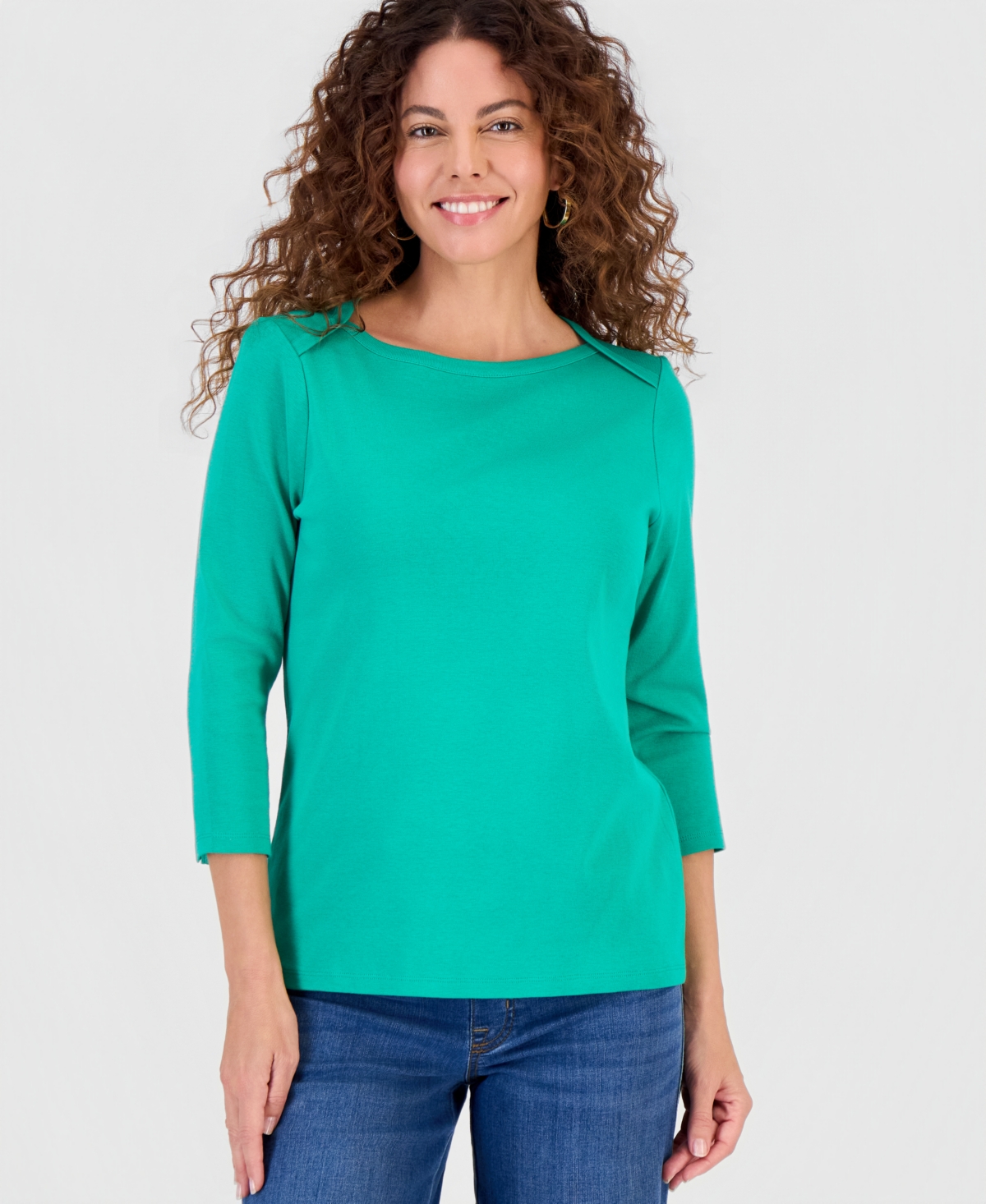 Click here for Style & Co Womens Petite Pima Cotton 3/4-Sleeve Bo... prices