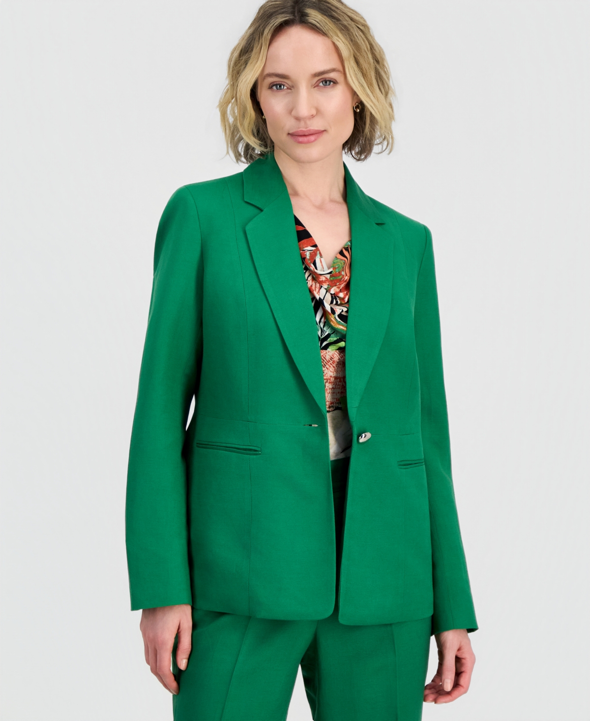 Click here for Kasper Womens Linen Notched Collar One-Button Blaz... prices