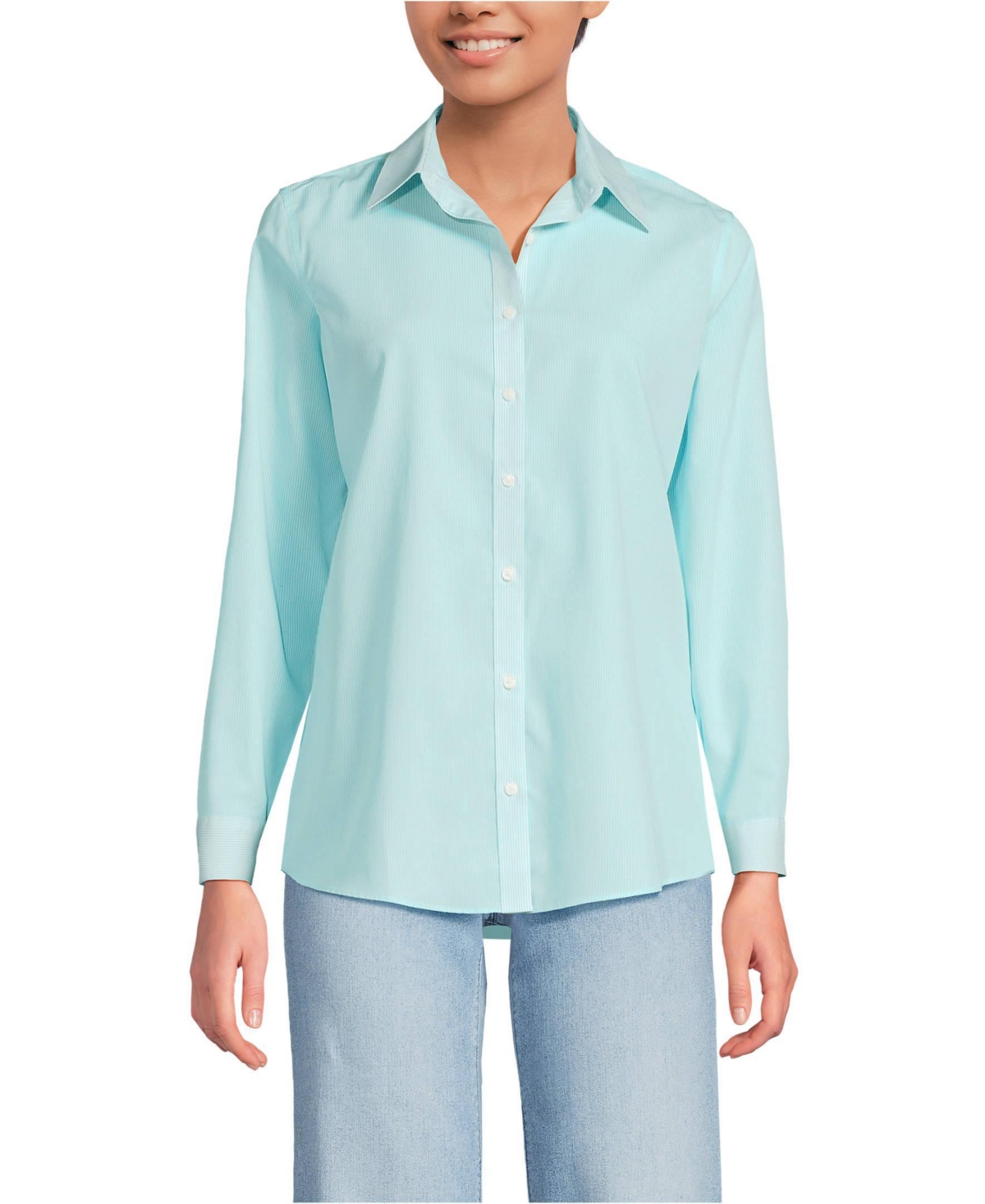 Click here for Lands End Petite No Iron Button Front Shirt - Brig... prices