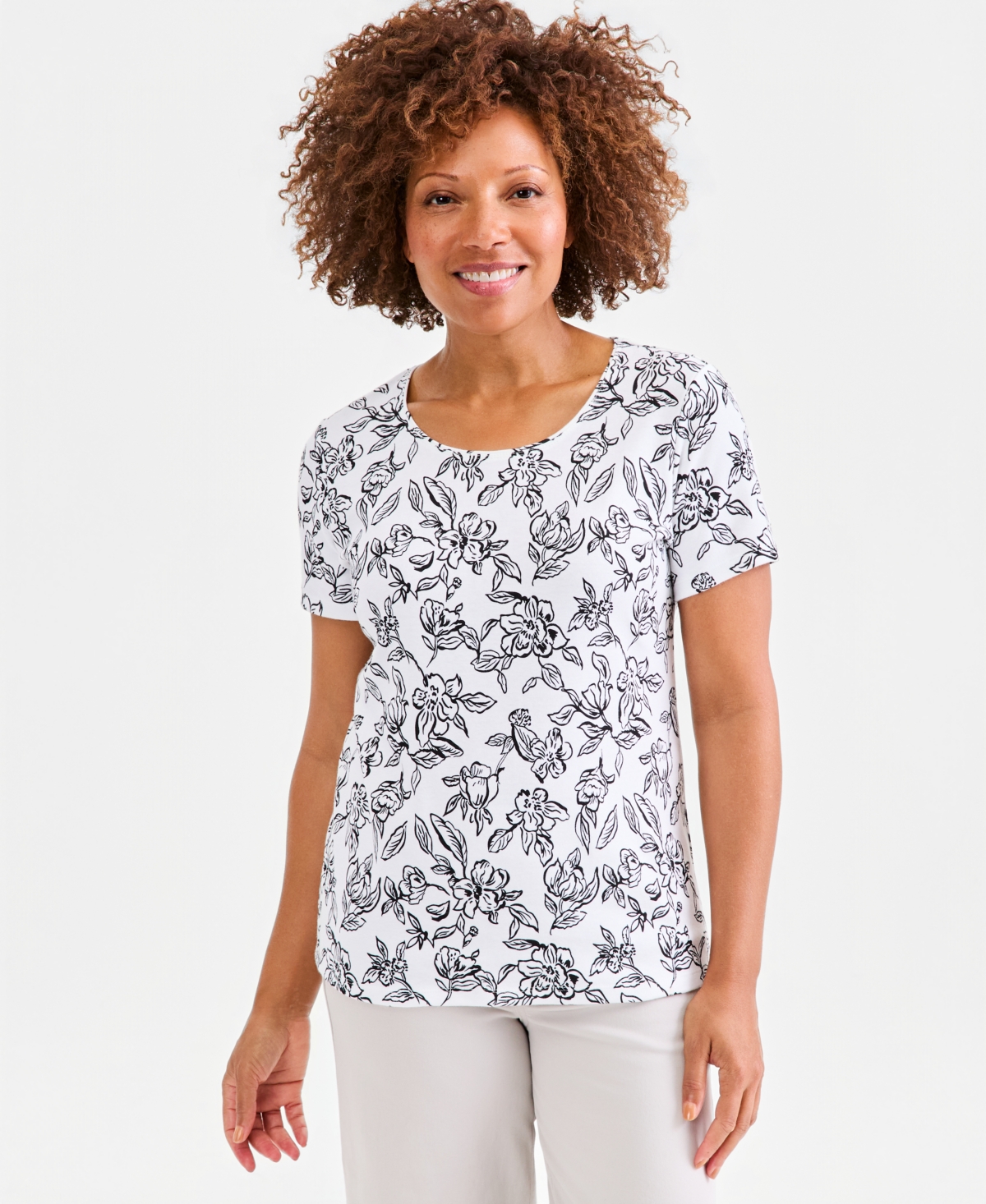 Click here for Style & Co Womens Printed Short-Sleeve Scoop-Neck... prices