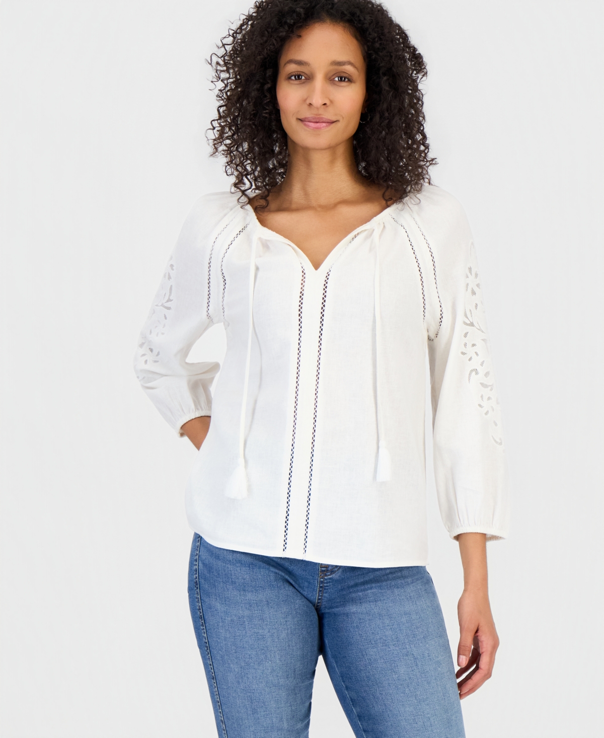 Click here for Style & Co Womens Linen Blend Embroidery Top  Macy... prices