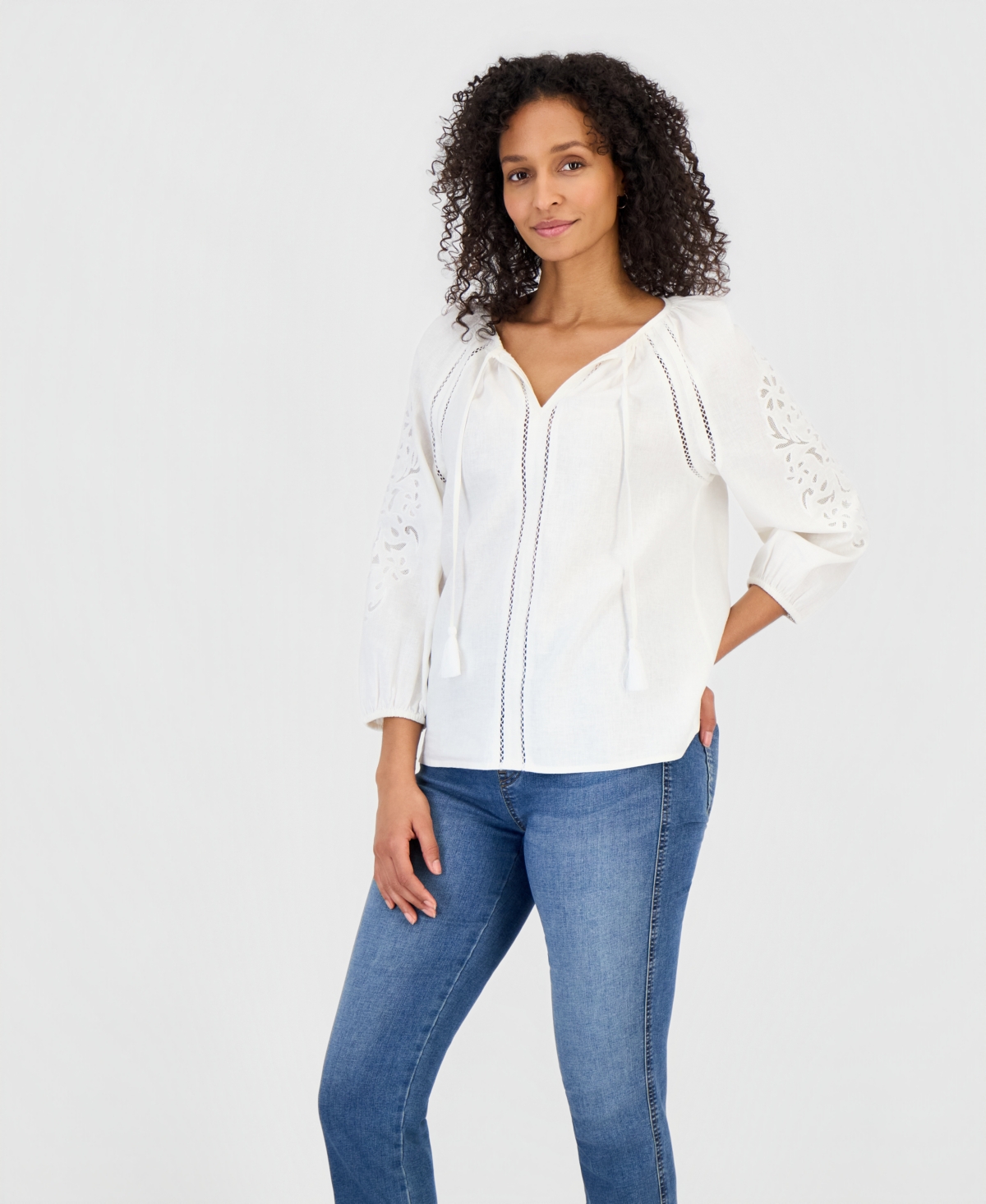 Click here for Style & Co Womens Linen Blend Embroidery Top  Macy... prices