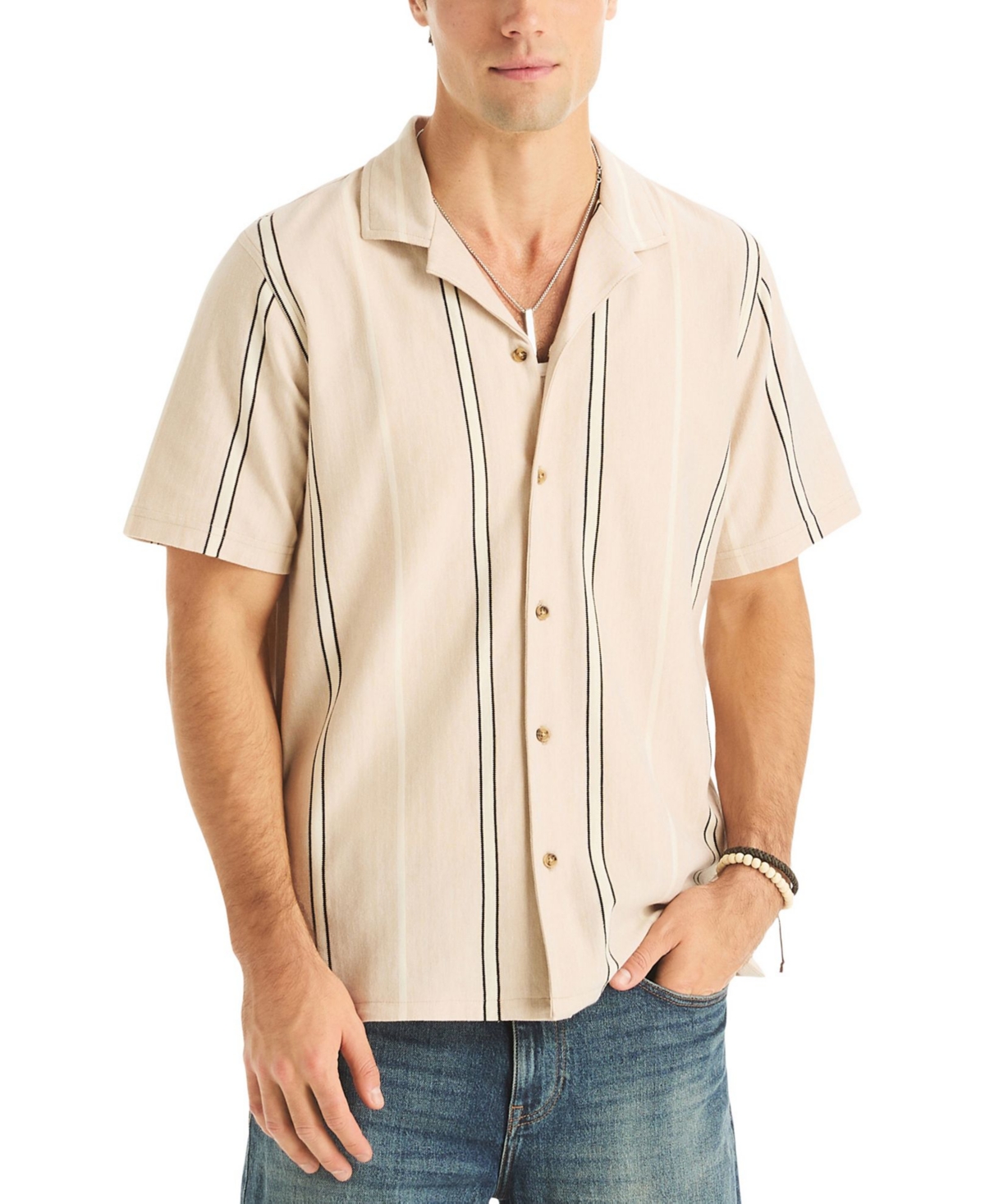 Click here for Nautica Mens Striped Spread Collar Shirt - Safari prices