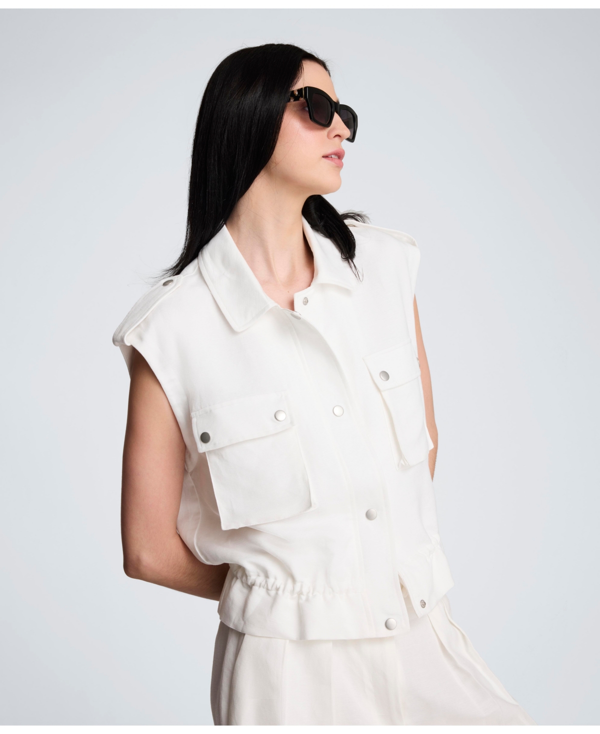 Click here for Kenneth Womens Cole Collared Patch Pockets Vest -... prices