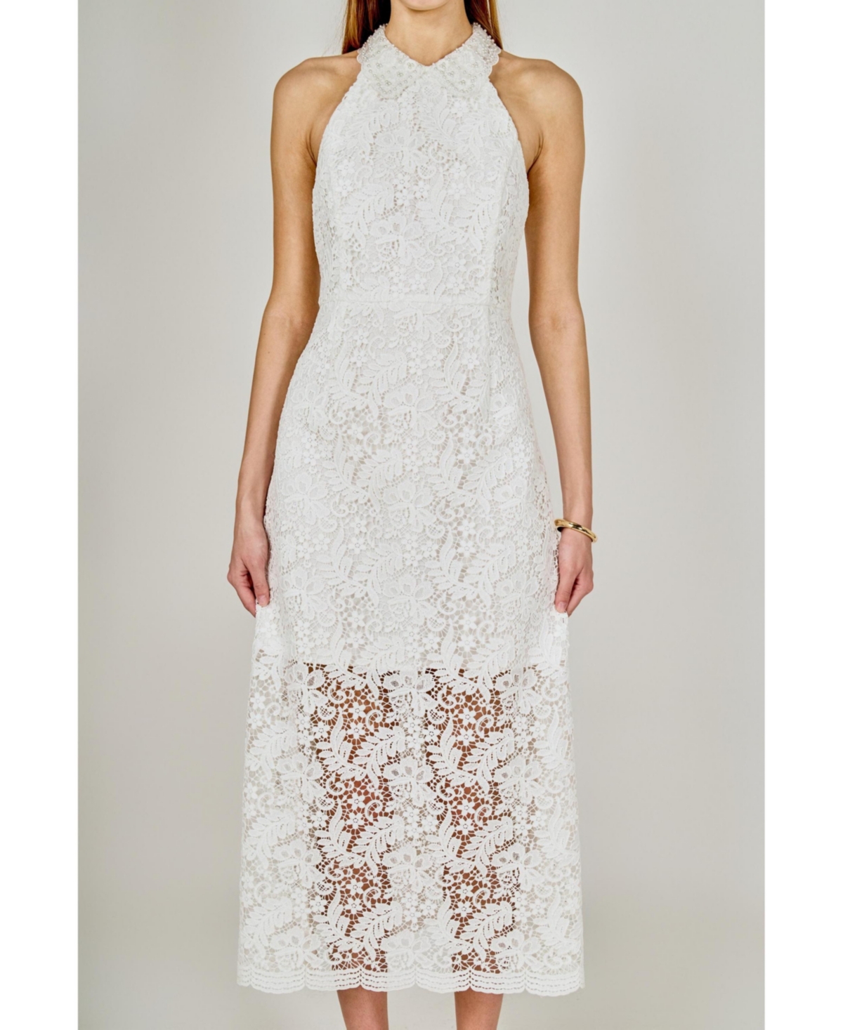 Click here for endless rose Womens Lace Halter Maxi Dress - White prices