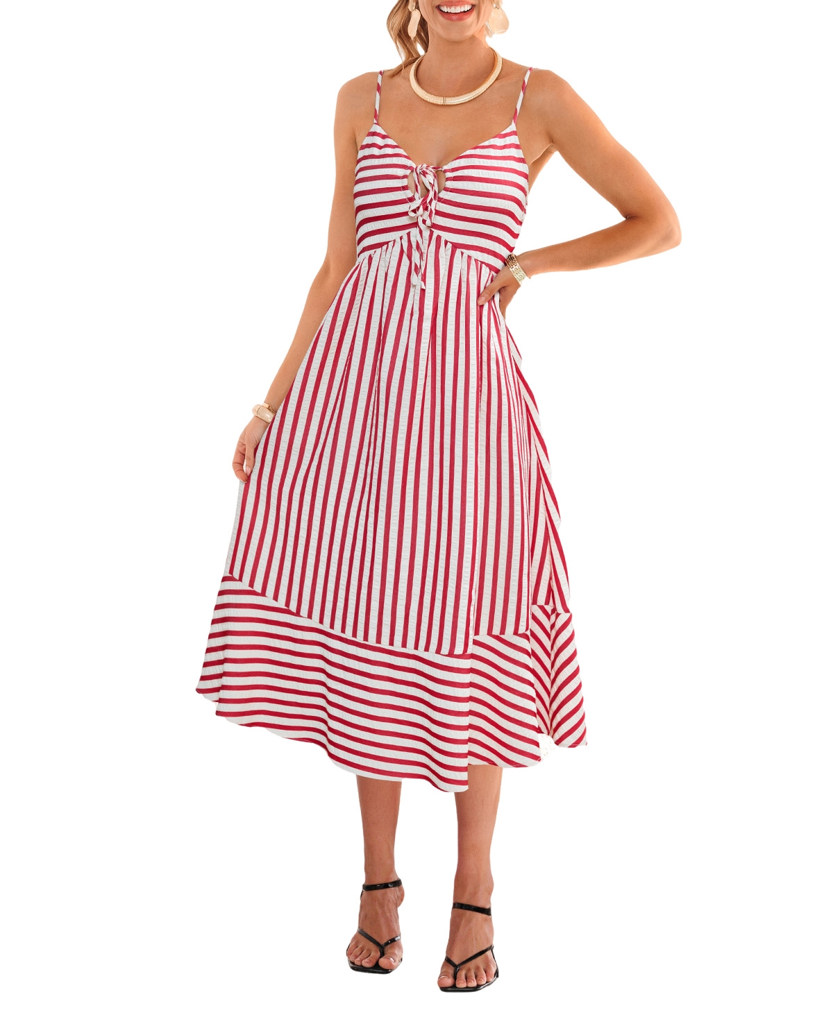 Click here for Cupshe Womens Dm Me Striped Midi Beach Dress - Red prices