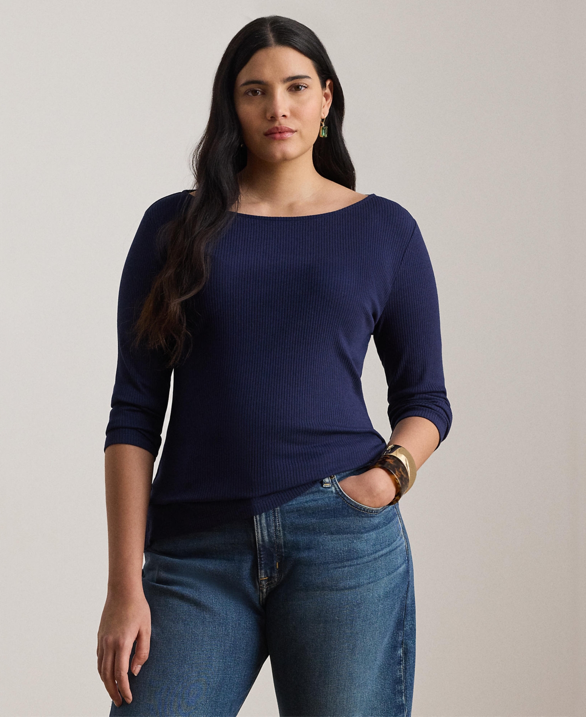 Click here for Lauren Ralph Lauren Plus Size Boat Neck Top - Refi... prices