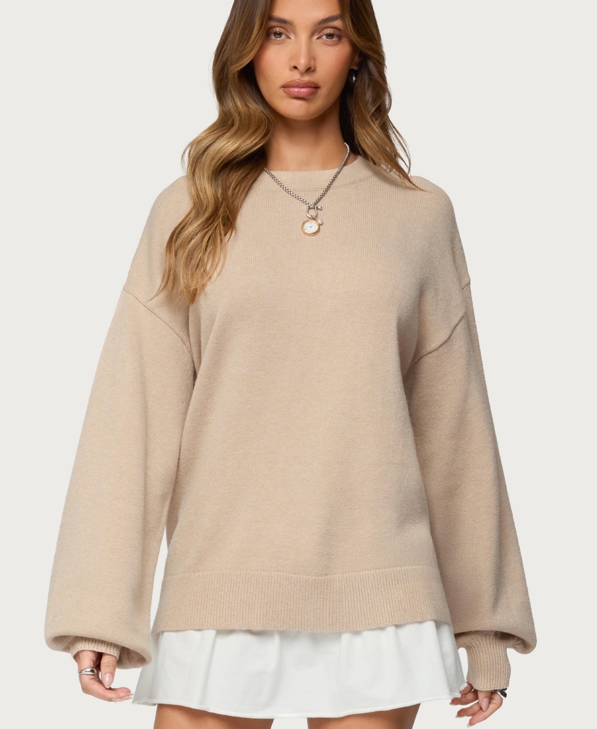 Click here for Edikted Womens Aminata Oversized Sweater - Beige prices