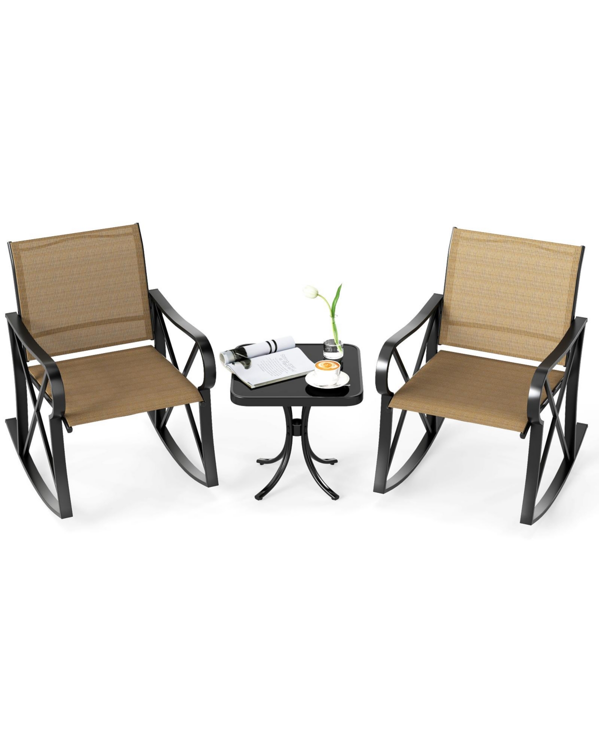 Click here for Gymax 3 Piece Patio Rocking Set 2 Rocking Chairs w... prices