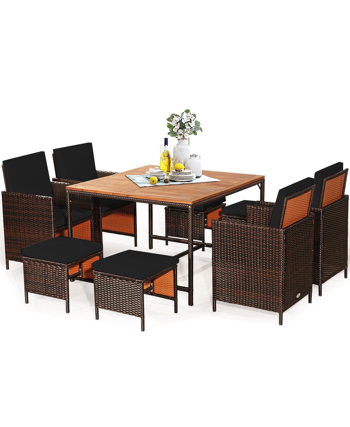 Click here for Gymax Set Of 9 Patio Rattan Dining Set Cushioned C... prices