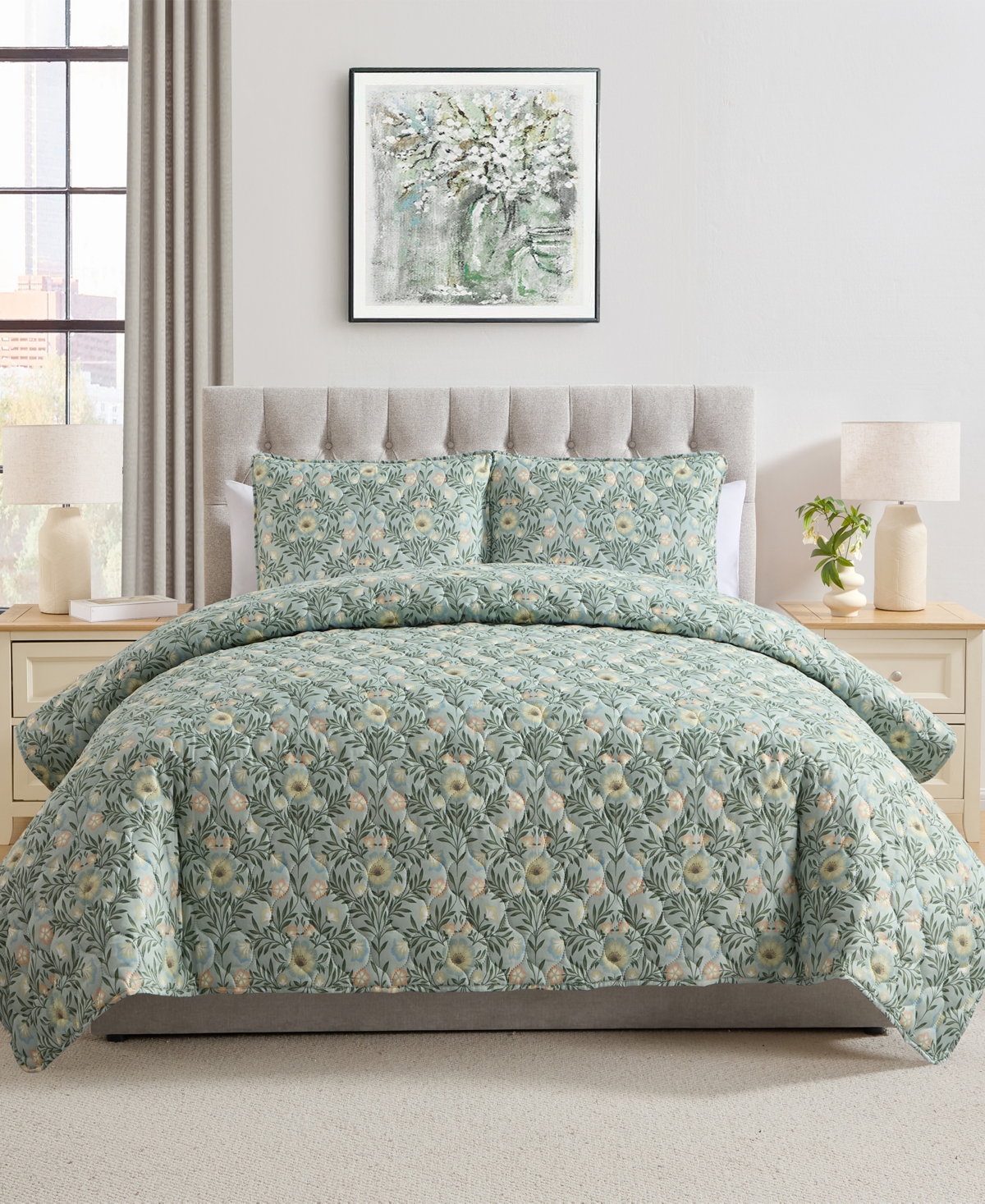 Click here for Vcny Home Mason Floral 3-Pc. Quilt Set  King - Gre... prices