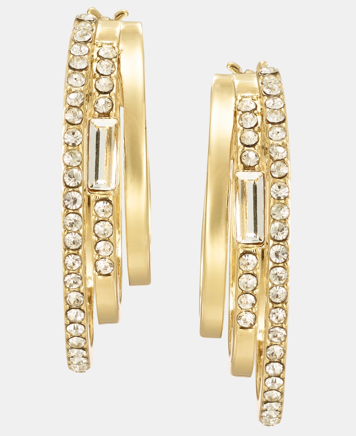 Click here for Dkny Gold-Tone Crystal Three-Row Pave Split Hoop E... prices