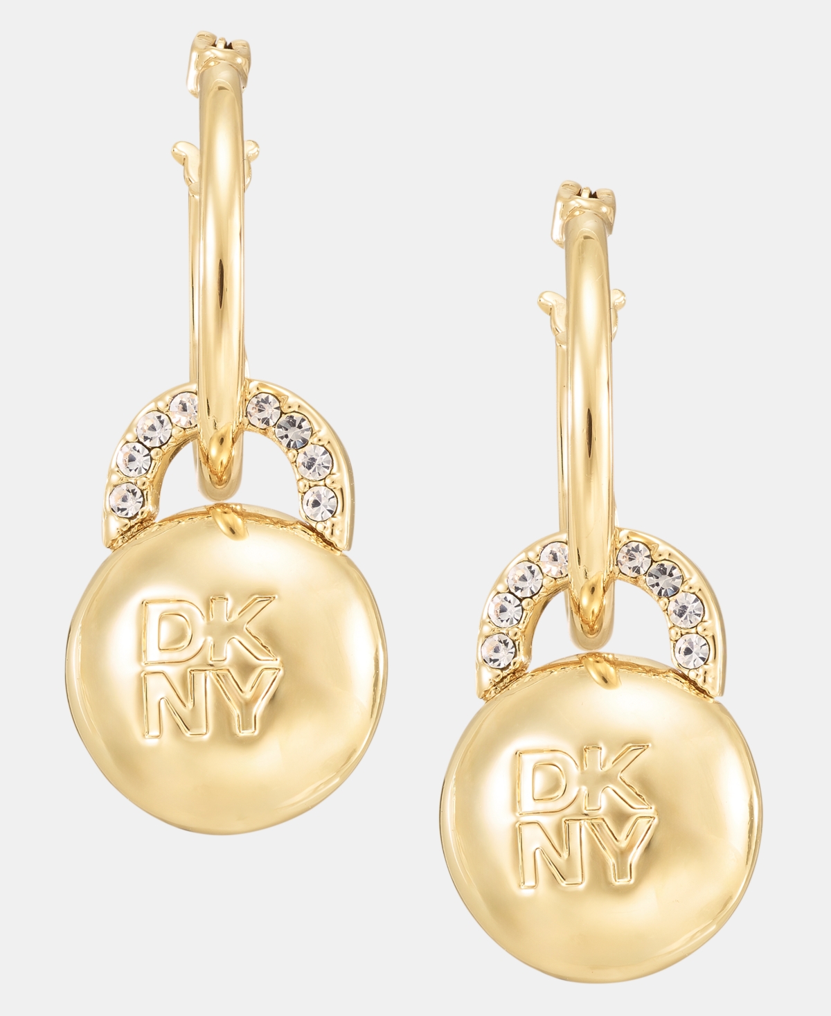 Click here for Dkny Crystal Logo Pave Drop Hoop Earrings - Crysta... prices