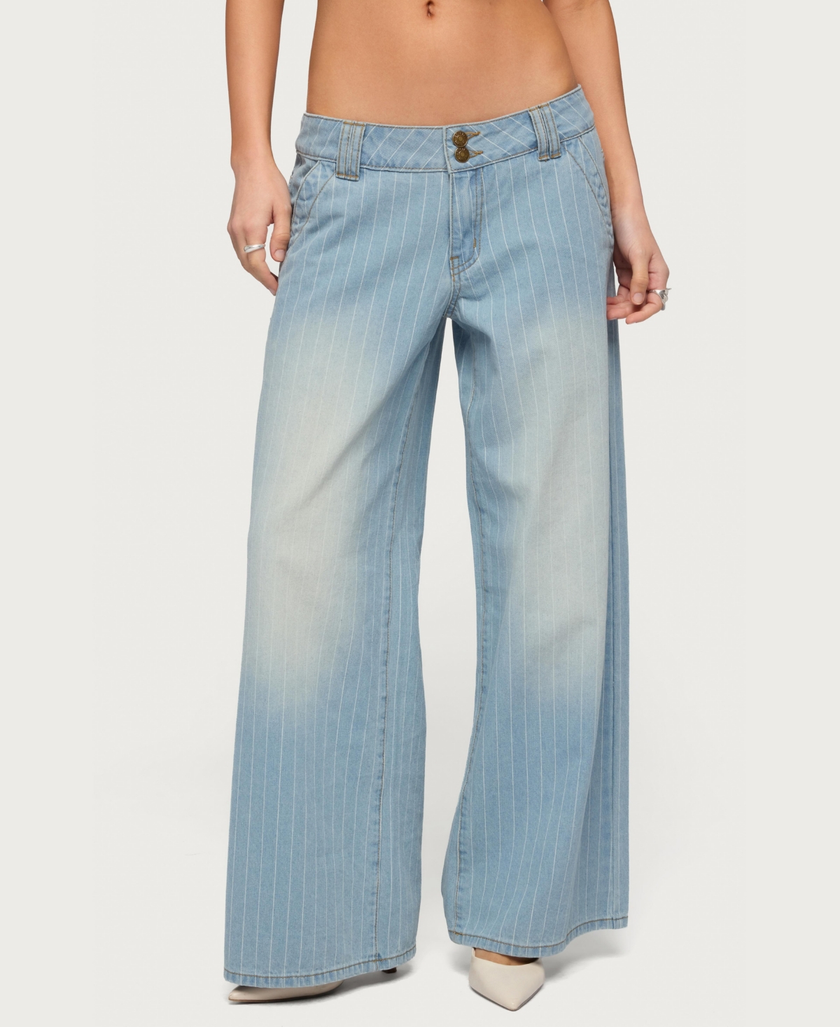 Click here for Edikted Womens Cory Striped Low Rise Jeans - Light... prices
