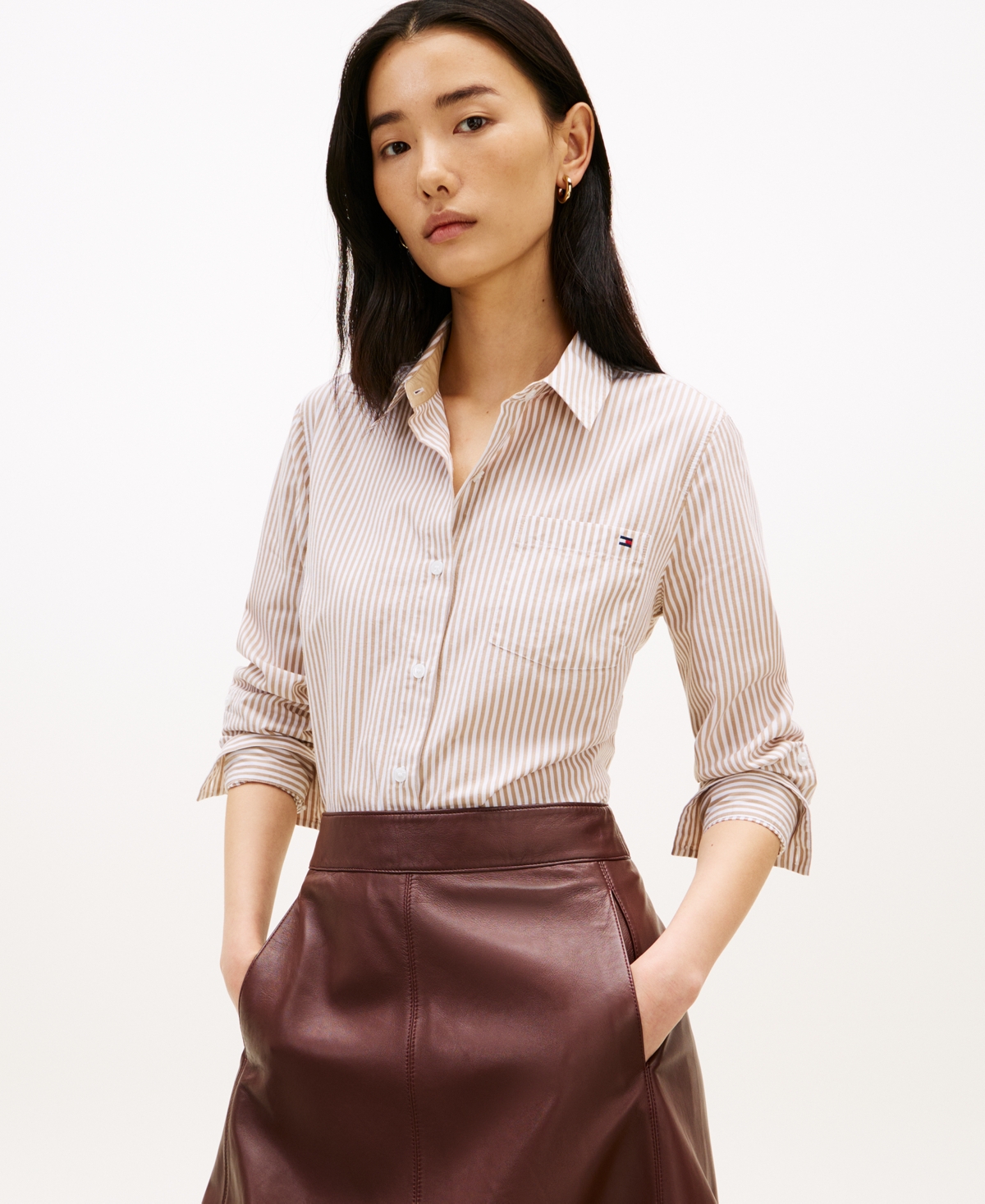 Click here for Tommy Hilfiger Womens Classic Poplin Roll-Tab Long... prices